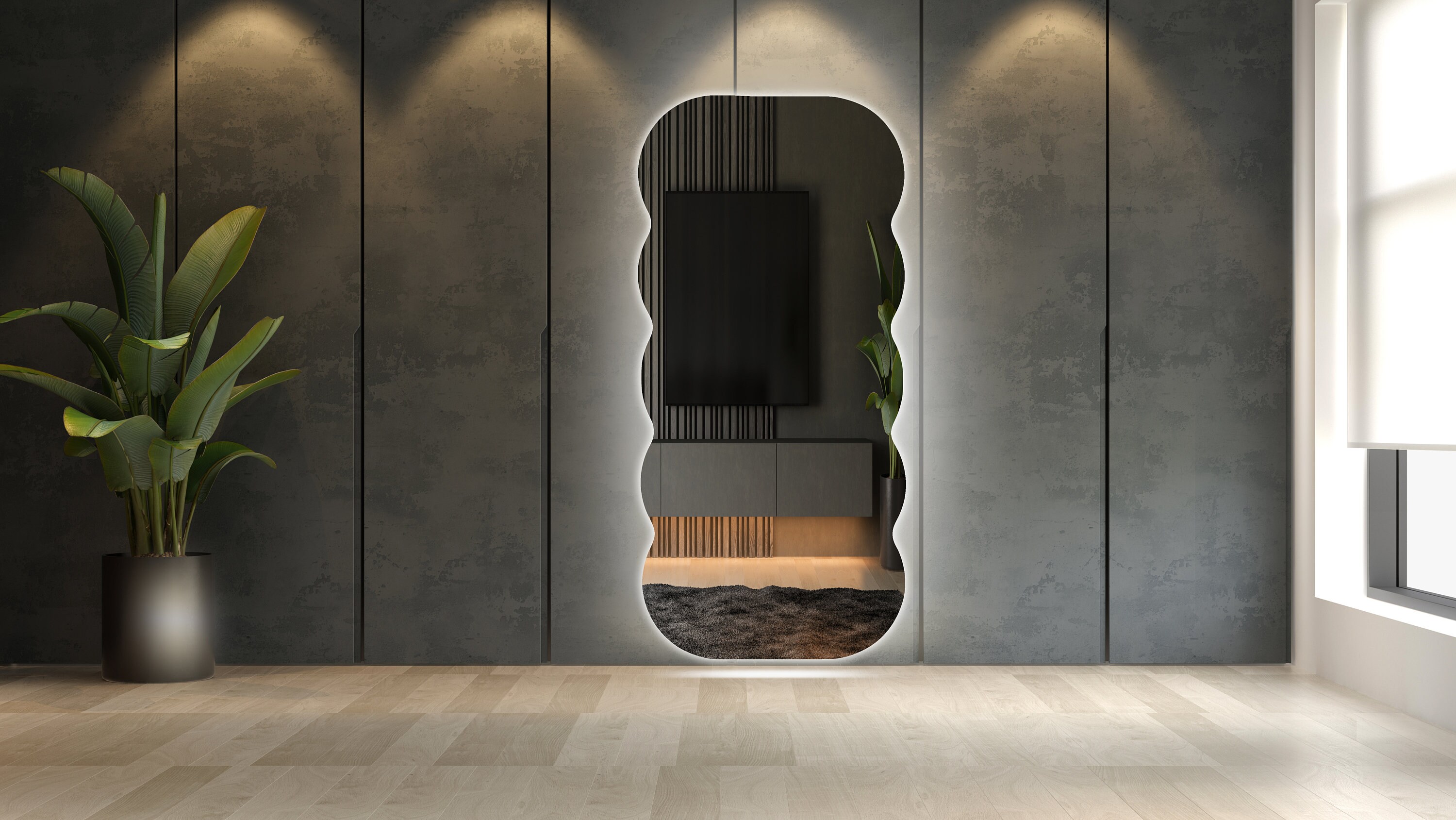 Curvy LED Mirror Floor Mirror Asymetrical Mirror Full Lenght Mirror ...