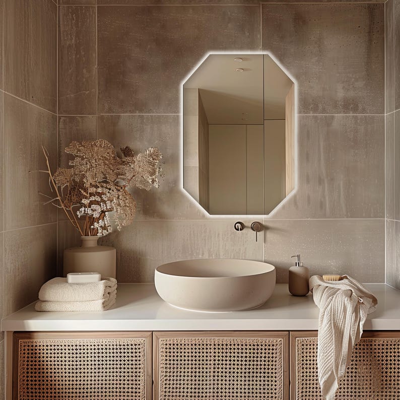 Square Bathroom Mirror Irregular Light Mirror Large Size Lighted Mirror ...