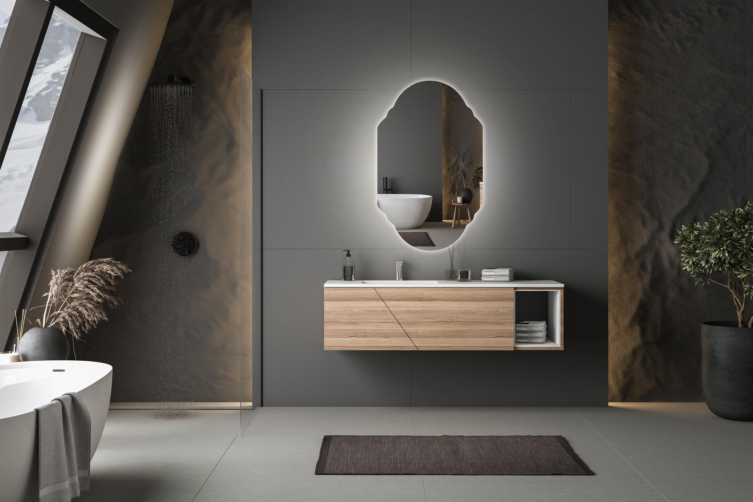 Wall LED Mirror Asymmetrical Mirror Blacklit Mirror Bathroom Mirror ...