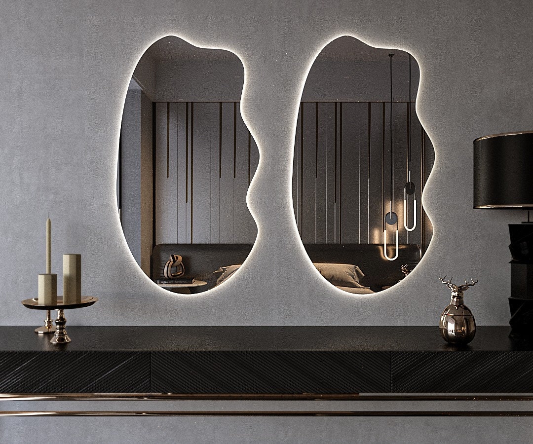 İrregular Mirror LED Mirror Floor Mirror Curvy LED Mirror Bathroom ...
