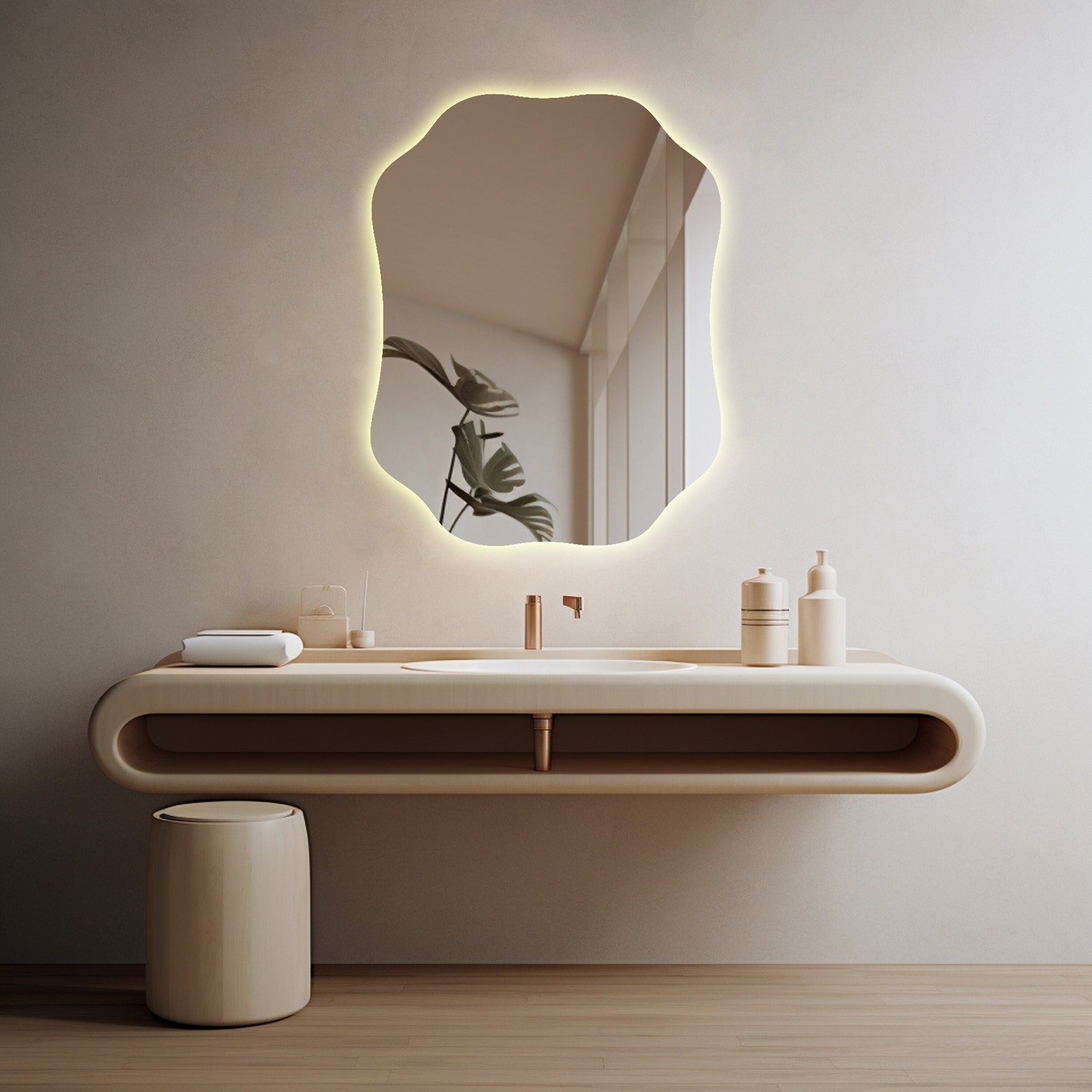 Italian Model Led Mirror Curved Edges Back Illuminated Mirror Framed ...