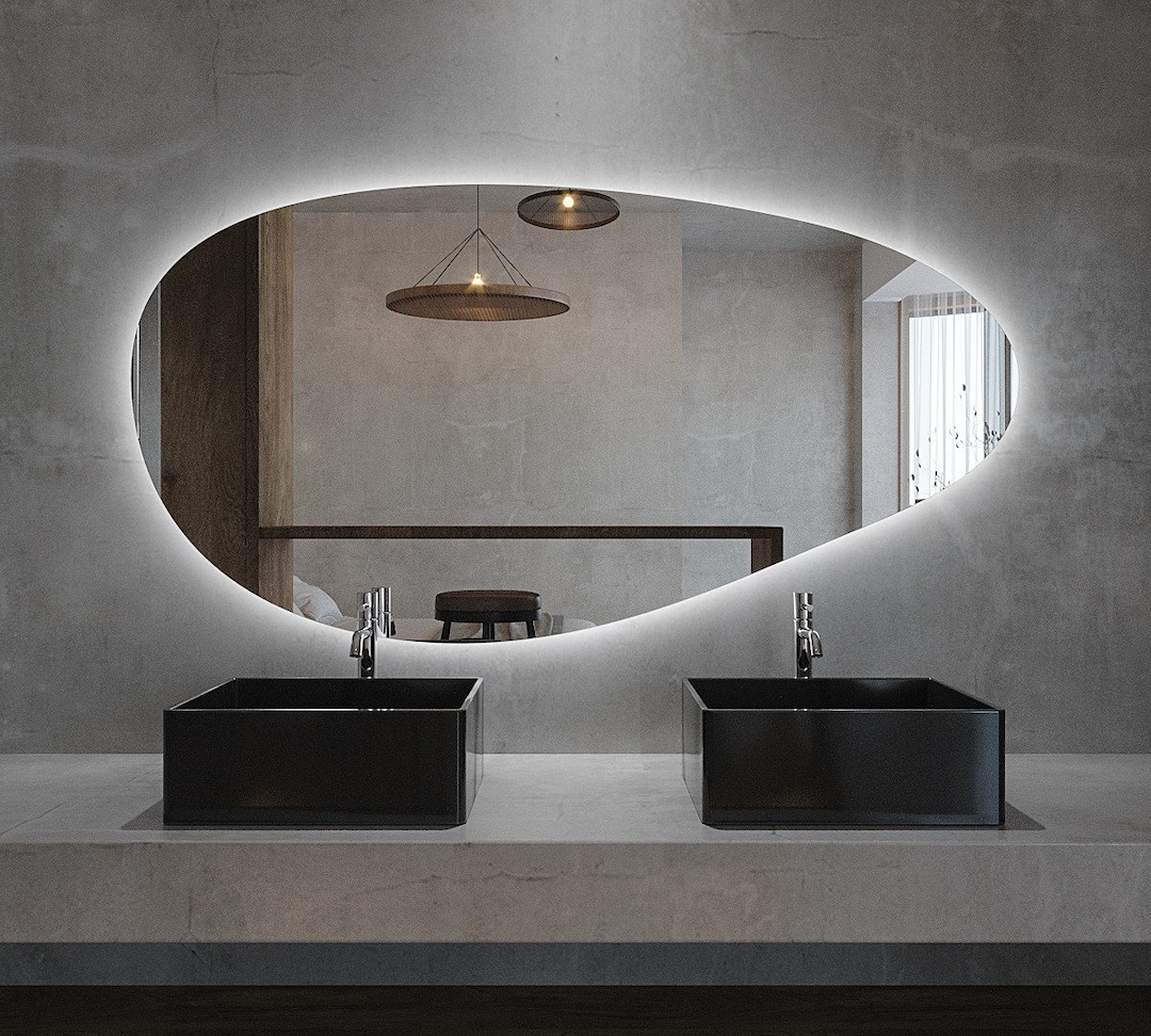 Asymmetric Backlit Mirror - Bathroom Light Mirror - Wall Mirror ...