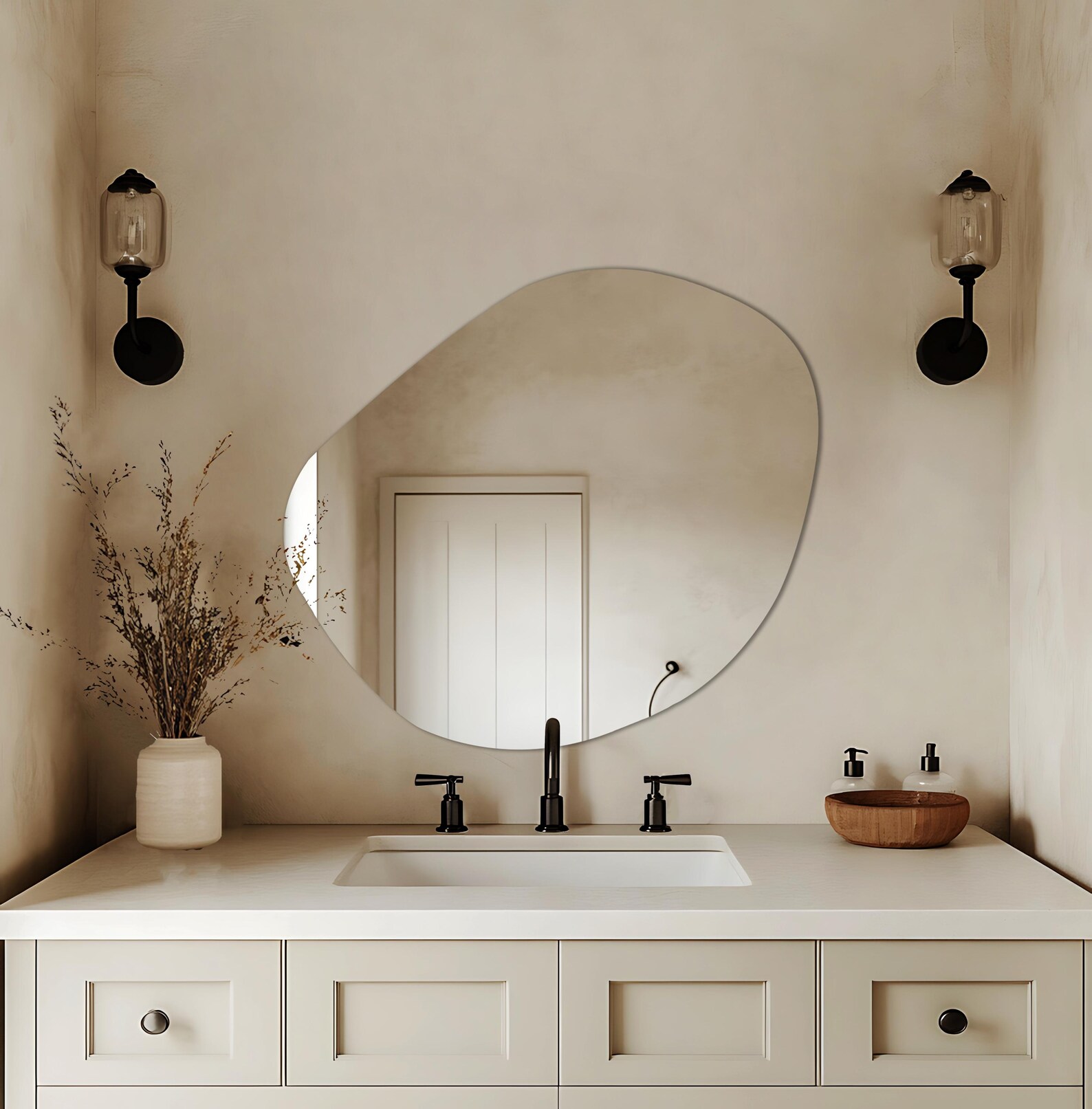 Large Wood Round Mirror Wall Mirror Bathroom Mirror for Vanities ...