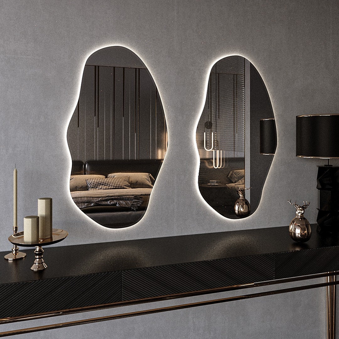 Curvy LED Mirror Bathroom Mirror Wall LED Mirror Asymmetrical Mirror ...