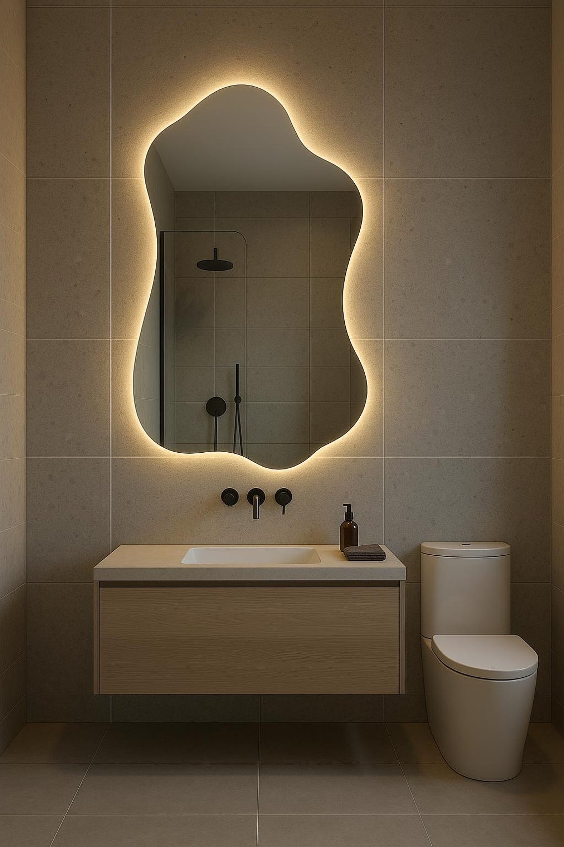 Asymmetrical LED Light Mirror, Wavy Backlit Bathroom Vanity Mirror - Etsy