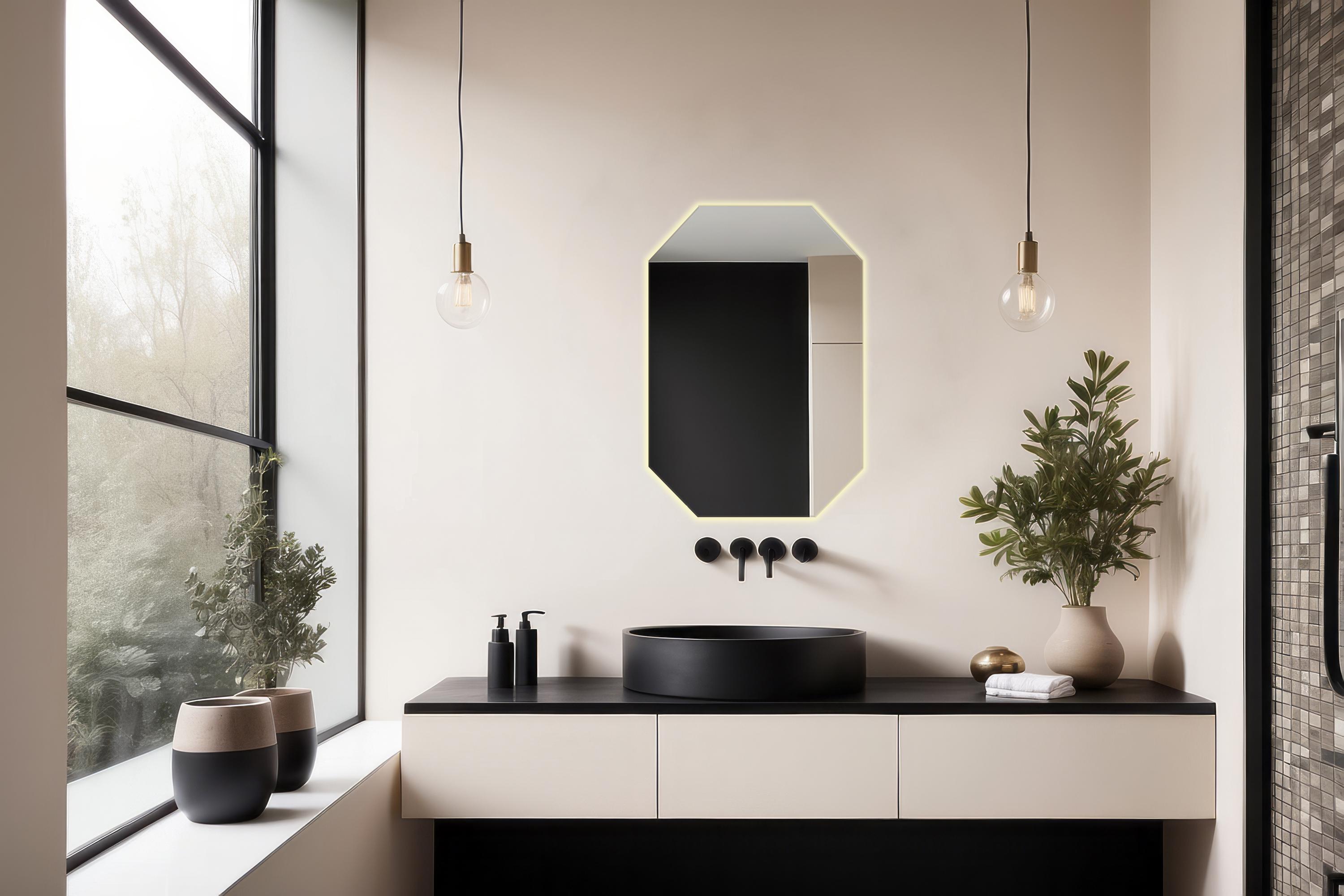 Square Bathroom Mirror Irregular Light Mirror Large Size Lighted Mirror ...