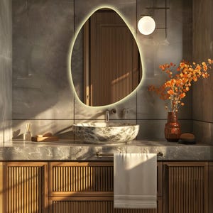 Irregular LED Bathroom Mirror – Backlit Pebble Design, Vanity Mirror - Etsy