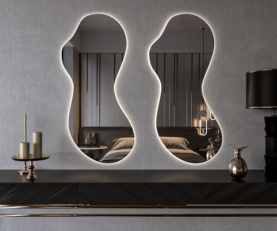 İrregular Mirror LED Mirror Floor Mirror Curvy LED Mirror Bathroom ...
