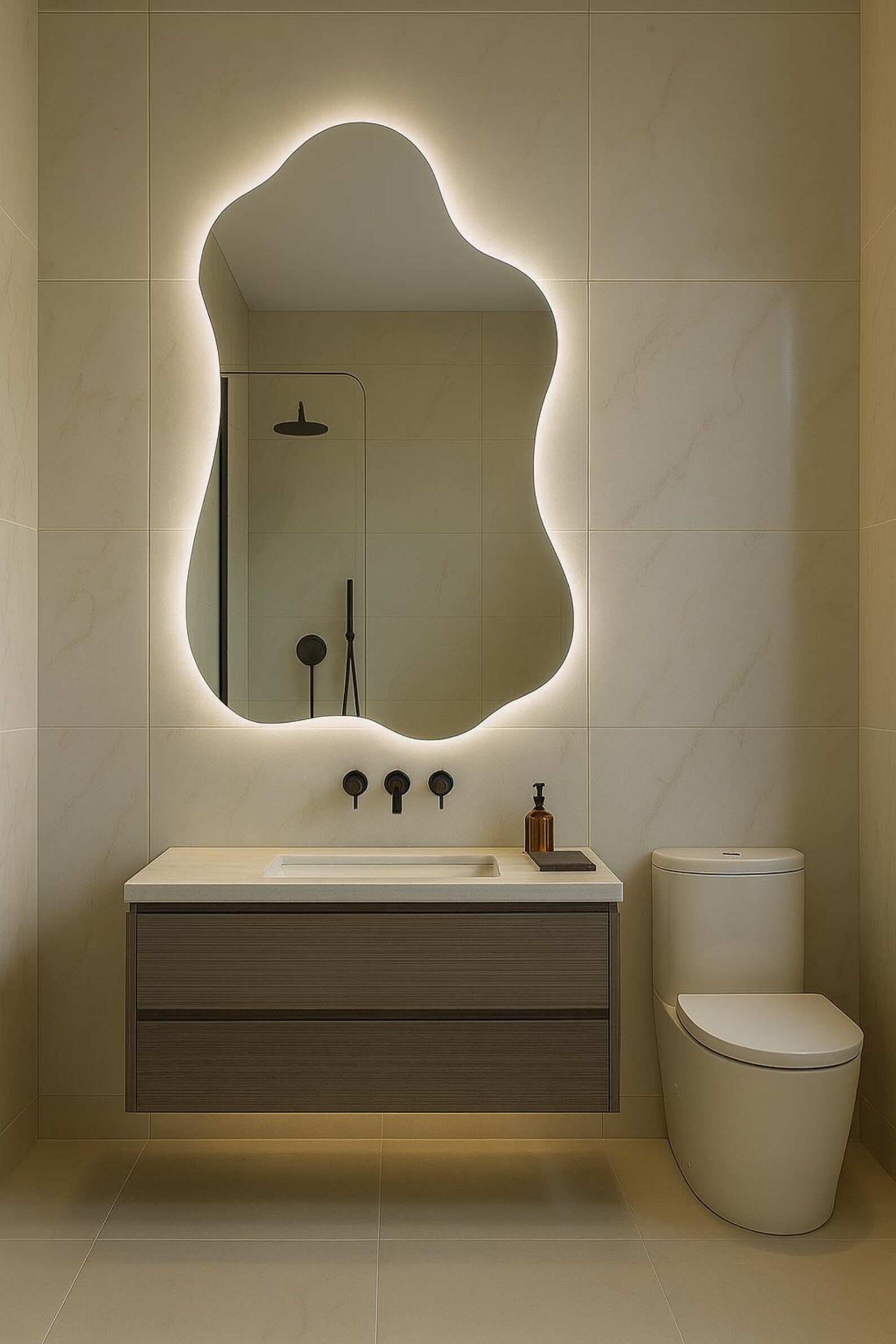 Asymmetrical LED Light Mirror, Wavy Backlit Bathroom Vanity Mirror - Etsy