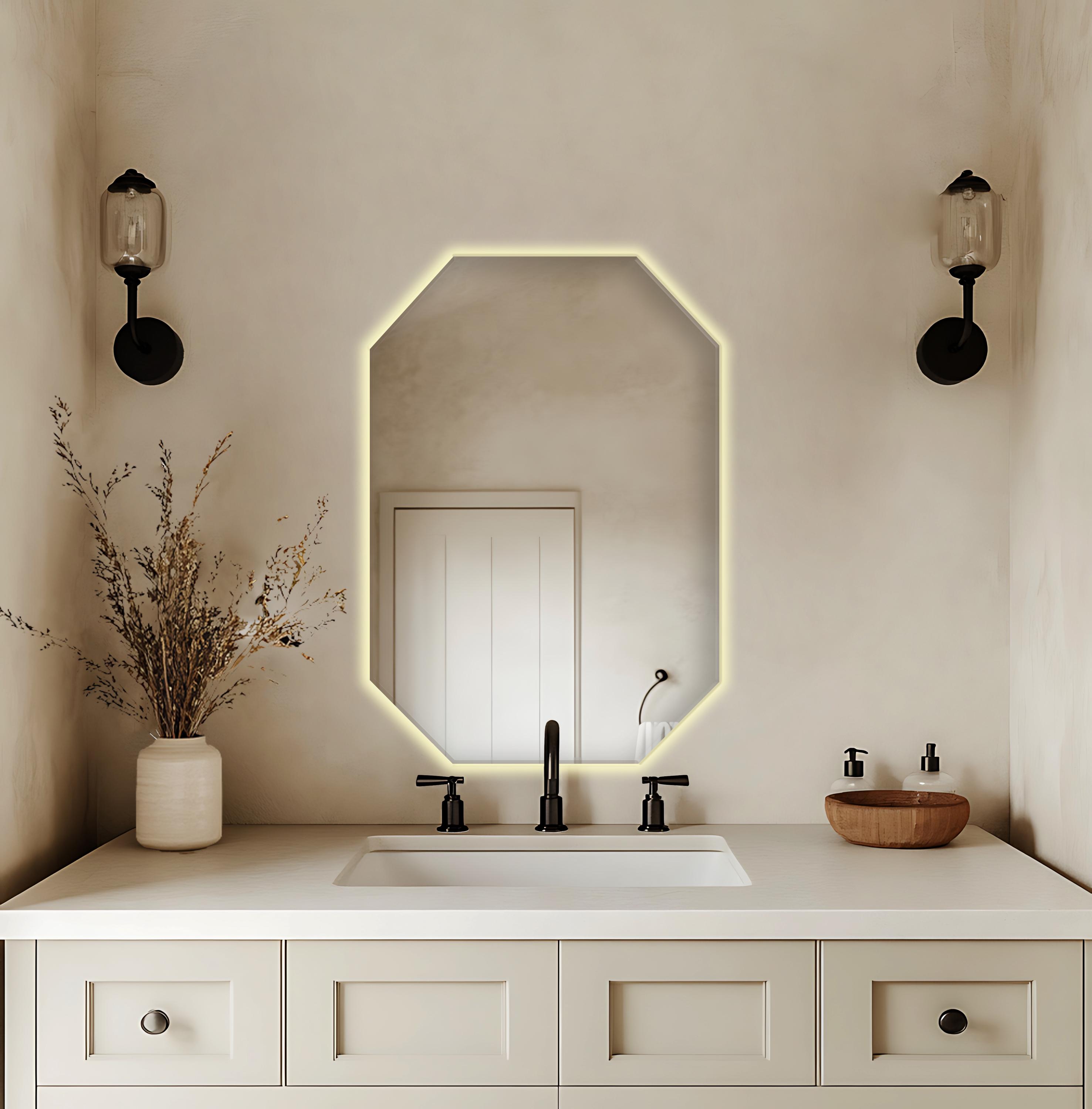 Square Bathroom Mirror - Irregular Light Mirror - Large Size Lighted ...