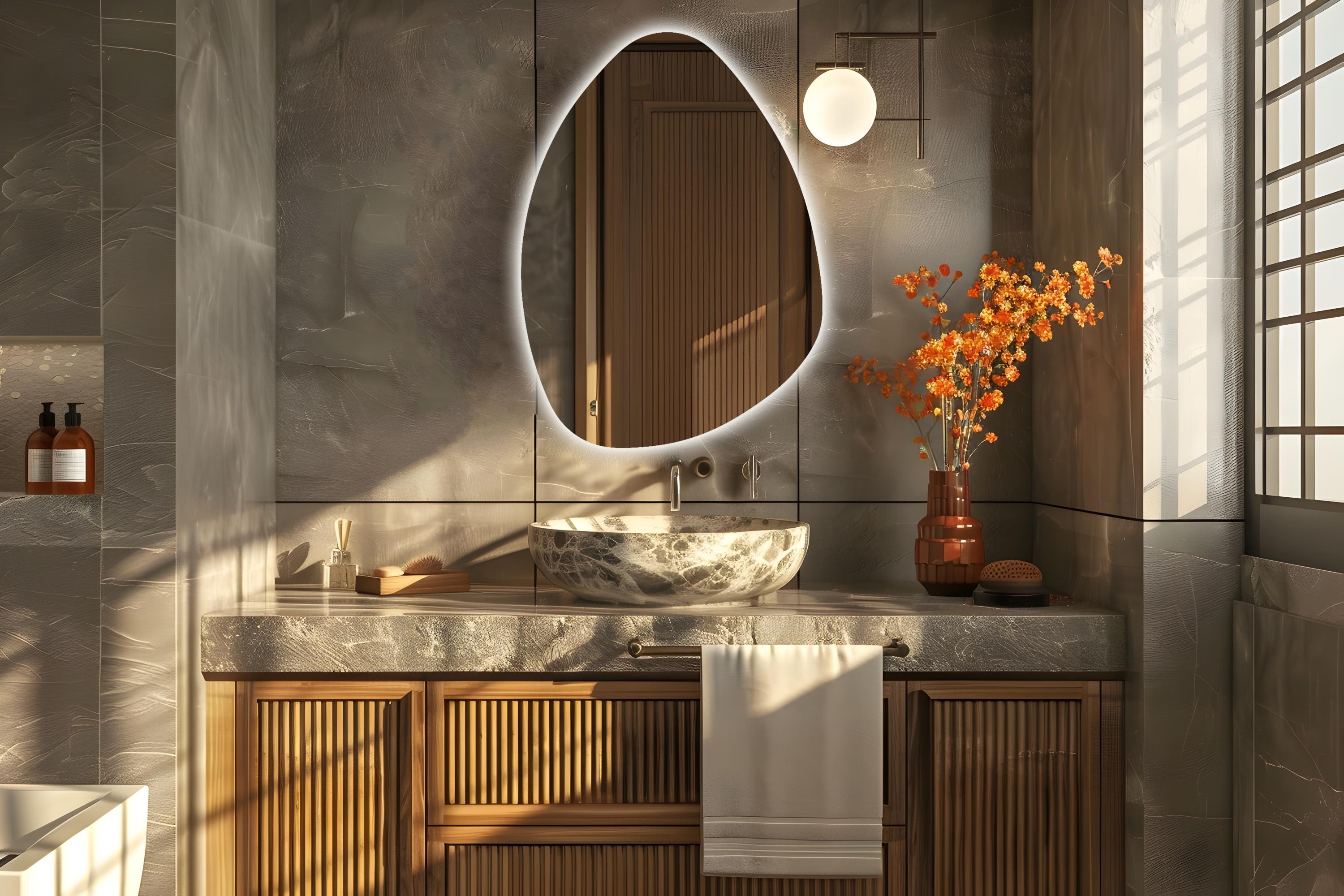 Irregular LED Bathroom Mirror – Backlit Pebble Design, Vanity Mirror ...