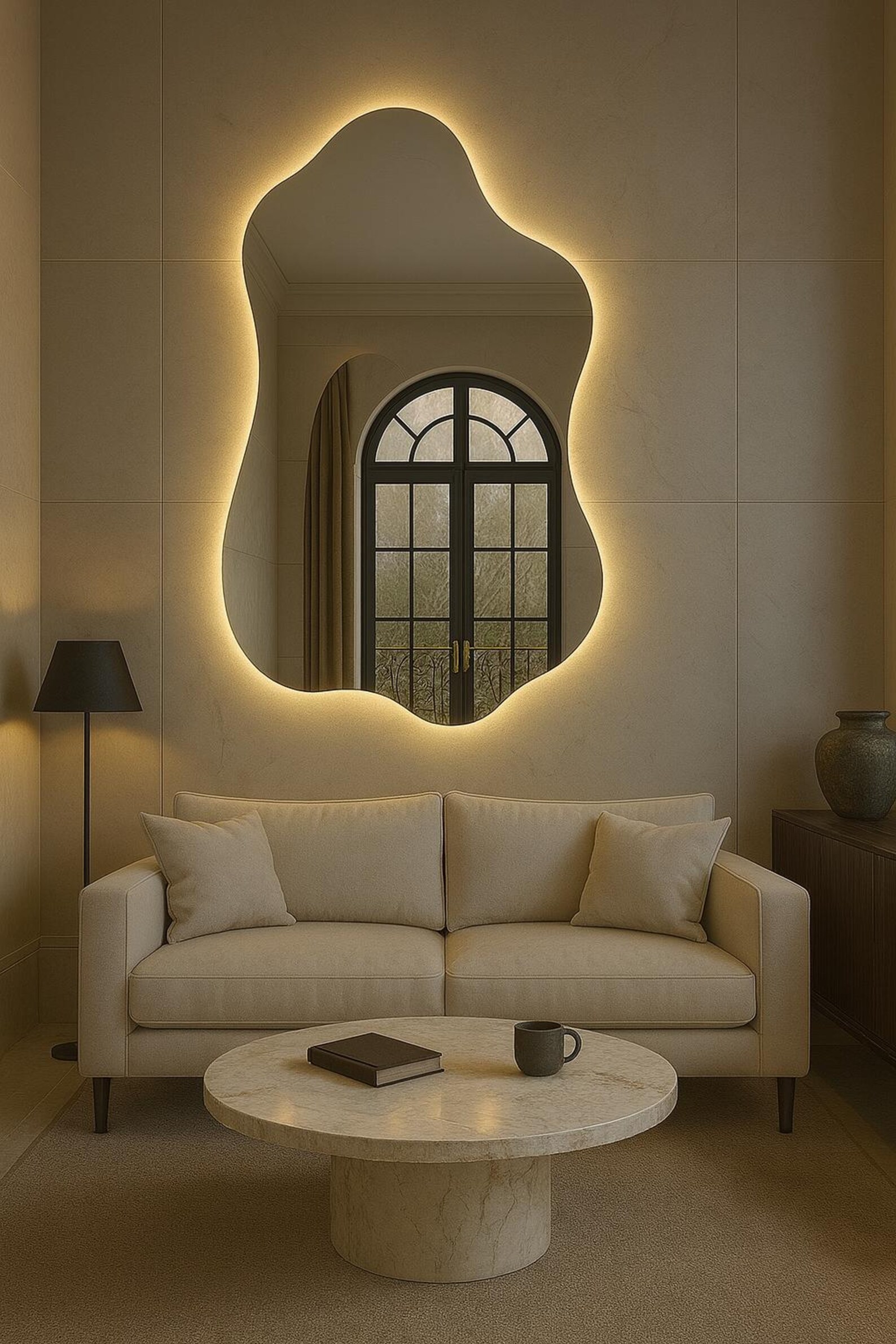 Asymmetrical LED Light Mirror, Wavy Backlit Bathroom Vanity Mirror - Etsy
