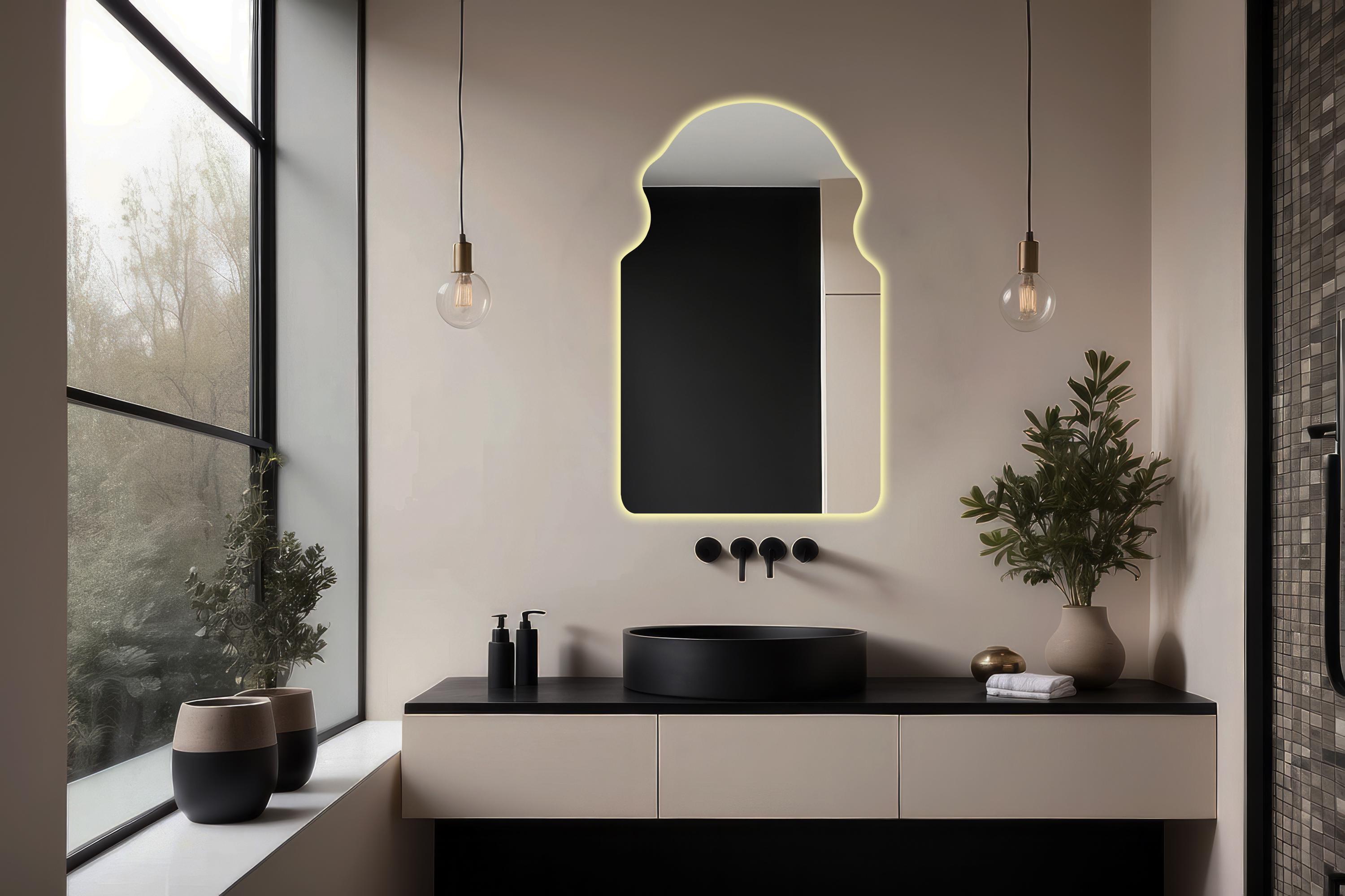 LED Light Bathroom Mirror Aesthetic Light Mirror Full Length Irregular ...