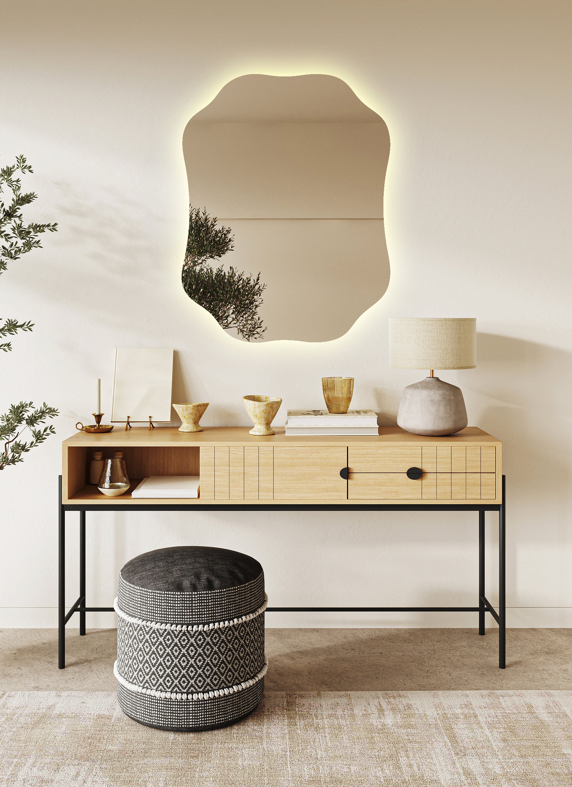 Italian Model Led Mirror Curved Edges Back Illuminated Mirror Framed ...