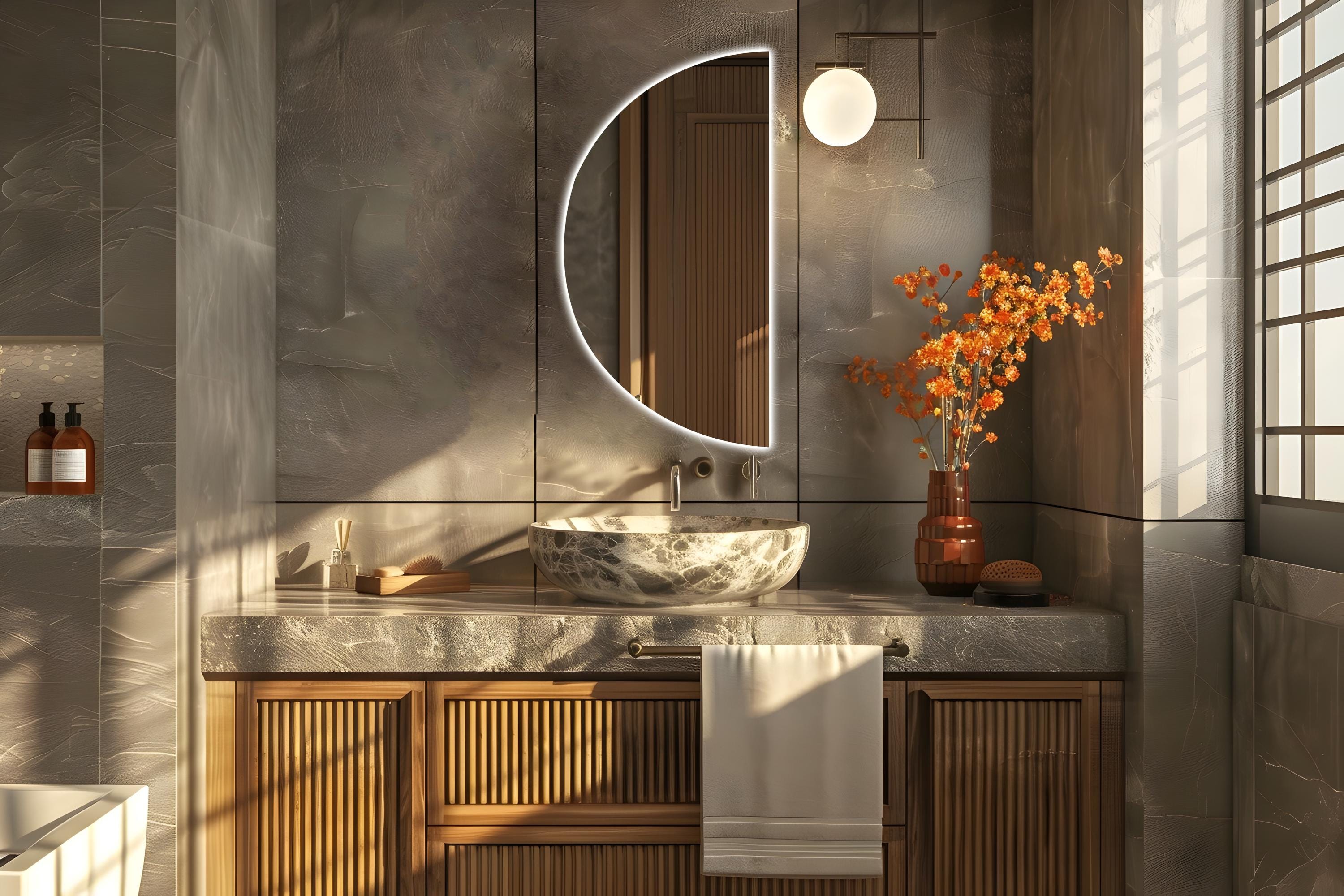 Half Moon Led Illuminated Wall Mirror - Moon Shaped Large Illuminated ...