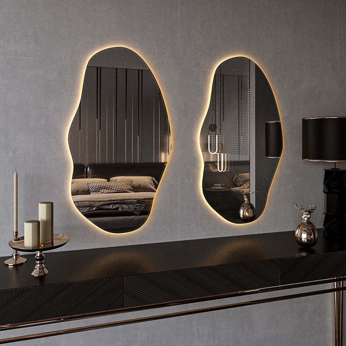 Curvy LED Mirror Bathroom Mirror Wall LED Mirror Asymmetrical Mirror ...