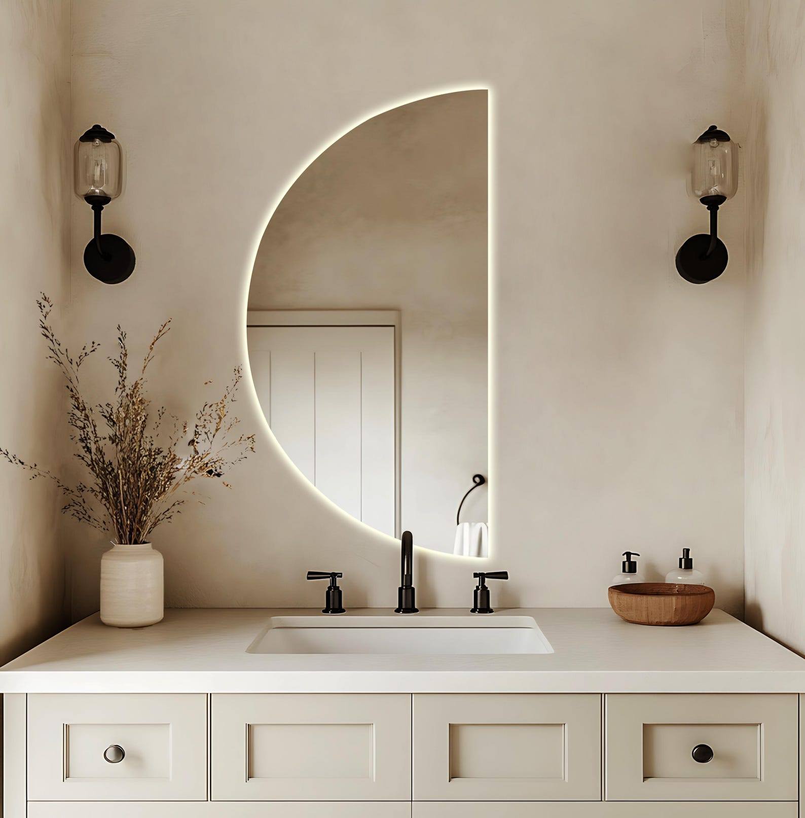 Half Moon Led Illuminated Wall Mirror - Moon Shaped Large Illuminated ...