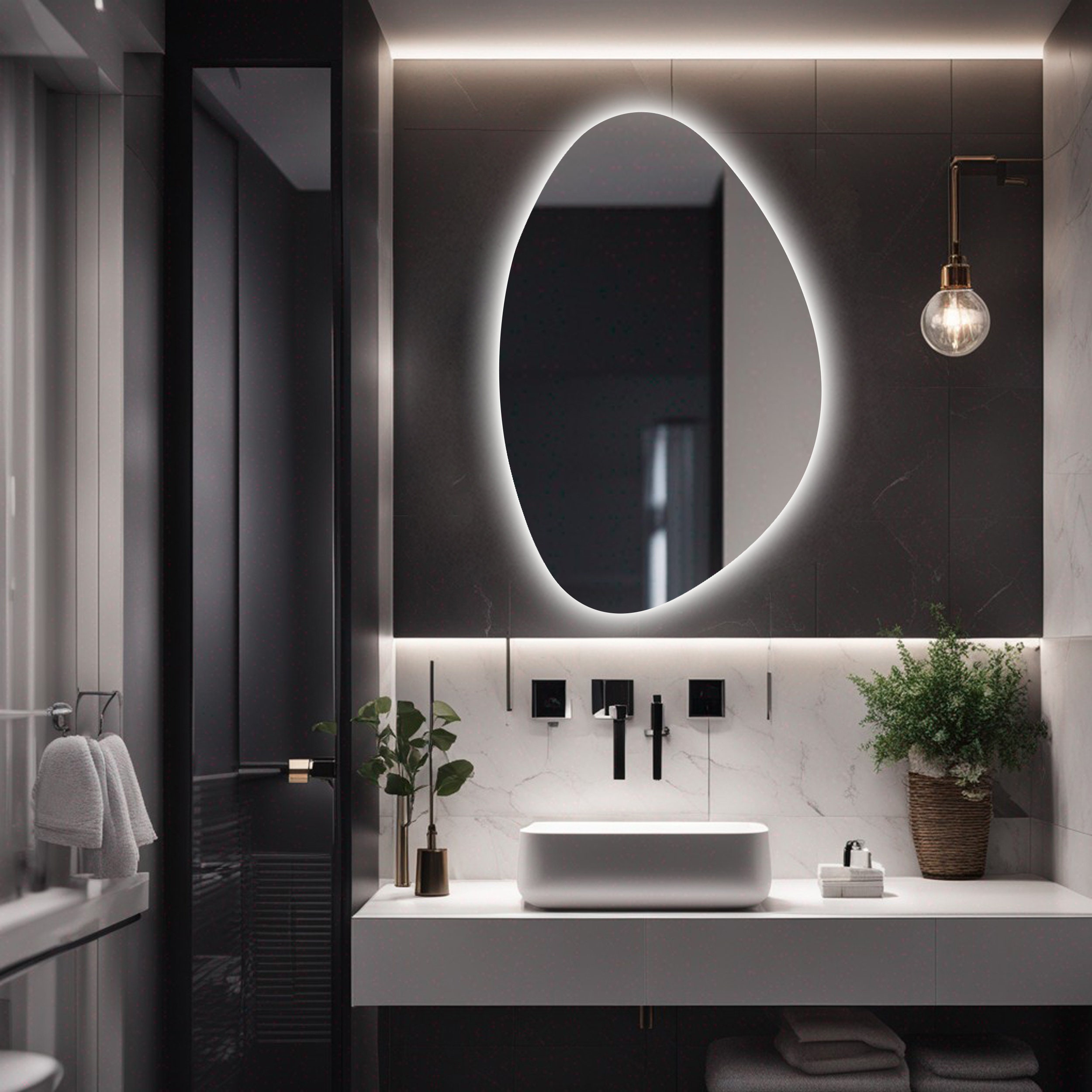 Irregular LED Illuminated Bathroom Mirror Aesthetic Illuminated Wall ...