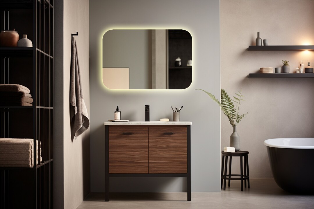 Square Led Mirror Illuminated Mirrors for Bathroom Full Length Luminous ...