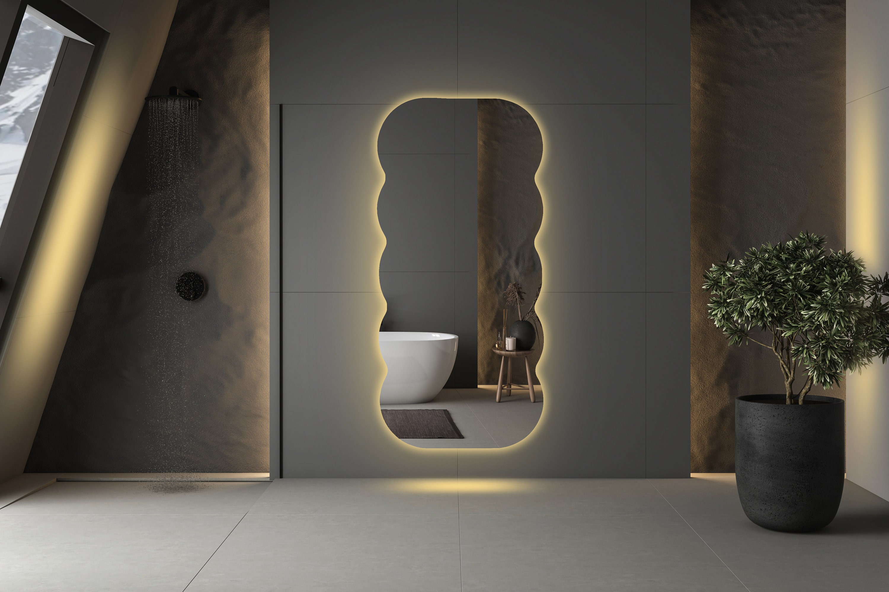 Curvy LED Mirror Floor Mirror Asymetrical Mirror Full Lenght Mirror ...