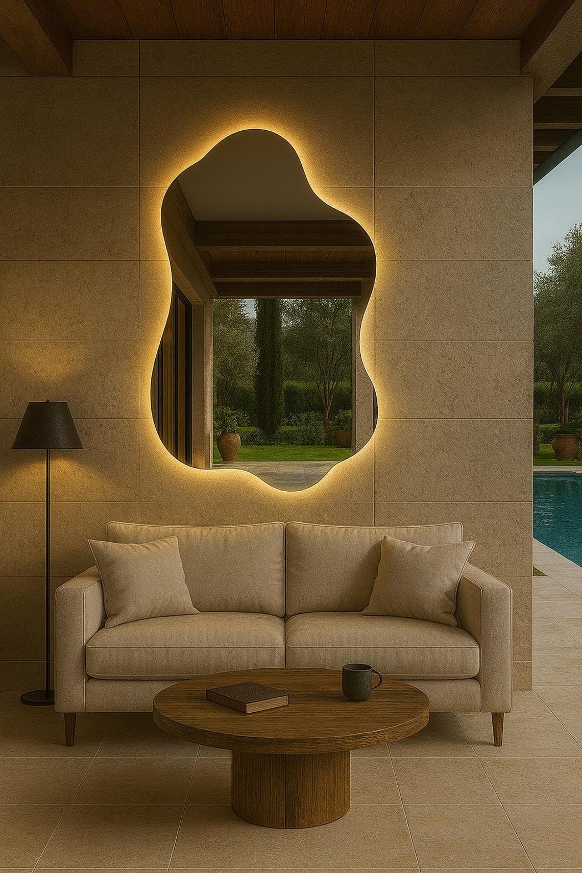 Asymmetrical LED Light Mirror, Wavy Backlit Bathroom Vanity Mirror - Etsy