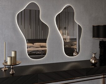 Curvy LED Mirror Bathroom Mirror Wall LED Mirror Asymmetrical Mirror ...