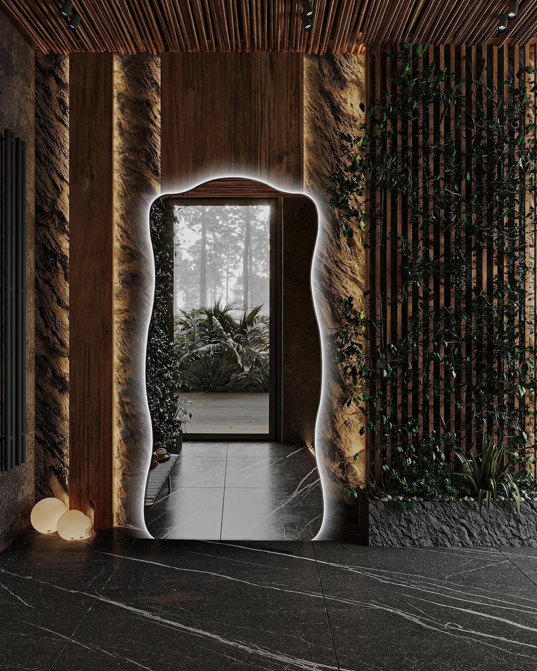 Large Arc-shaped Modern Mirror With LED Light - Aesthetic Unique Mirror ...