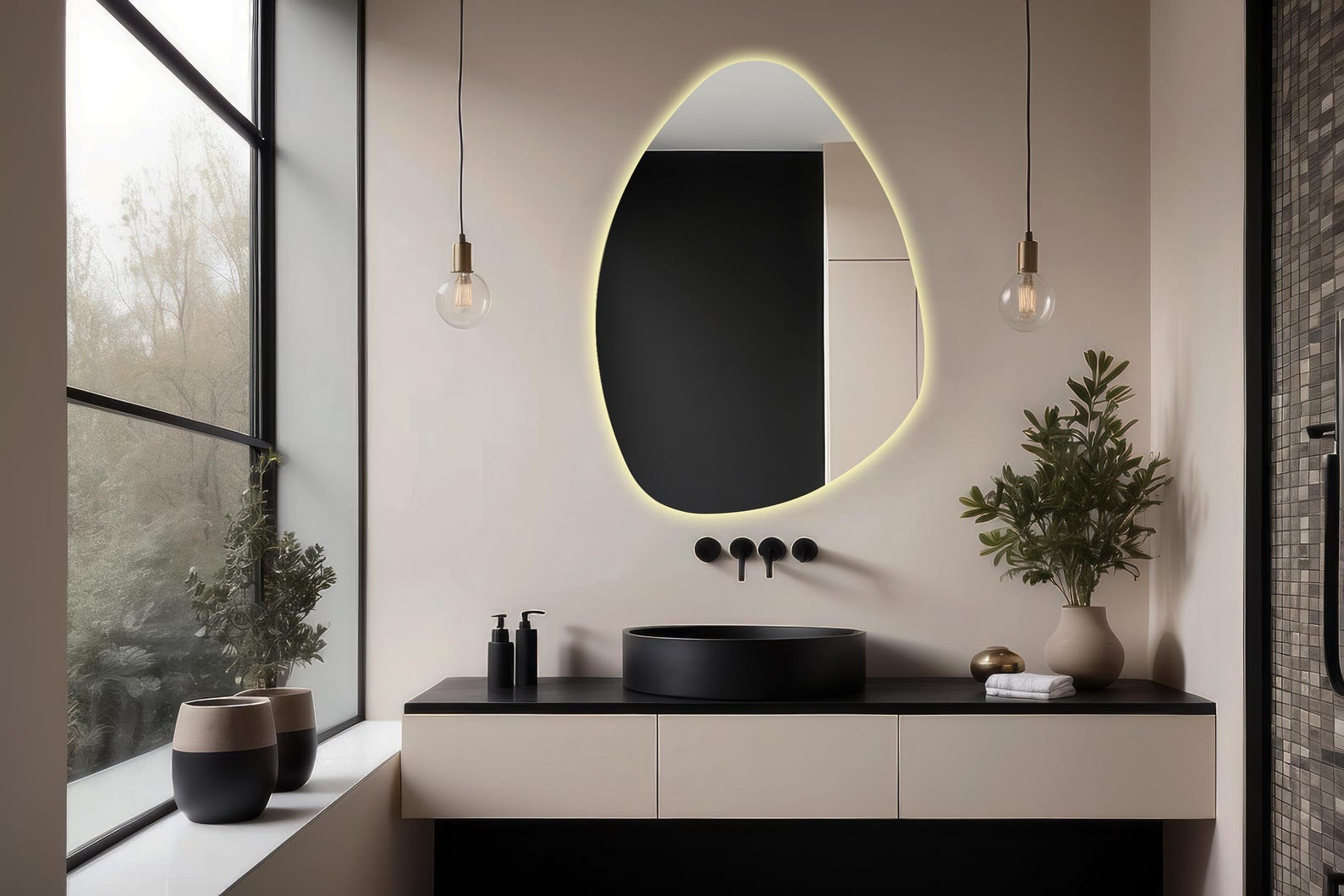 Irregular LED Bathroom Mirror – Backlit Pebble Design, Vanity Mirror ...