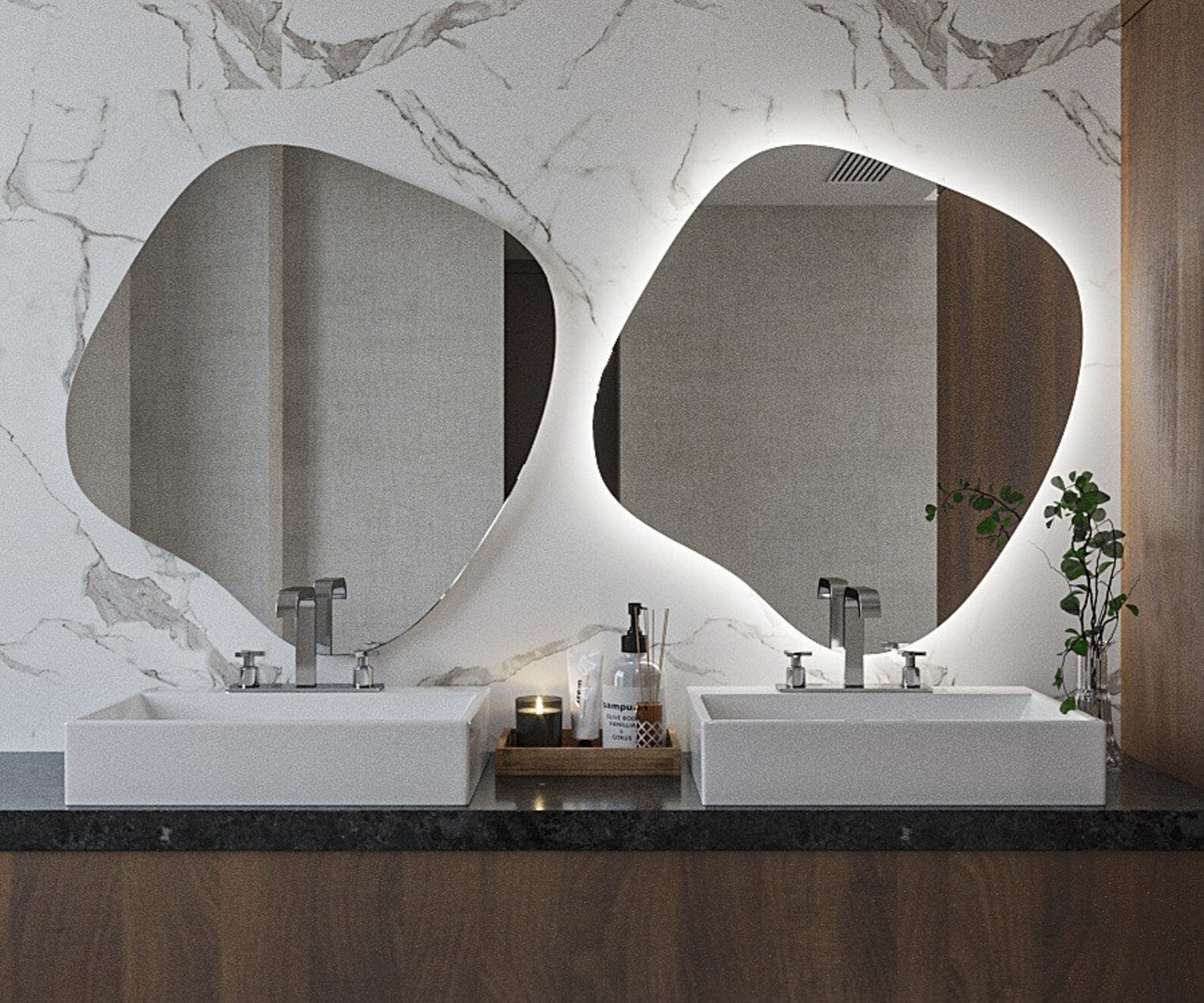 Curvy LED Mirror Bathroom Mirror Wall LED Mirror Asymmetrical Mirror ...