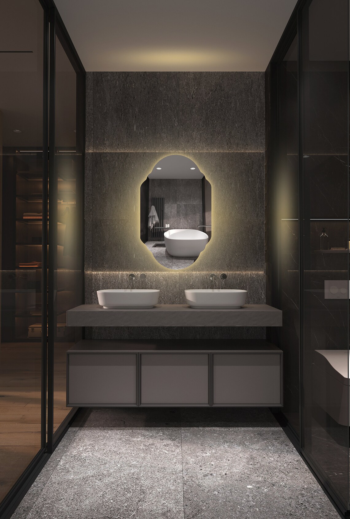 Wall LED Mirror Asymmetrical Mirror Blacklit Mirror Bathroom Mirror ...