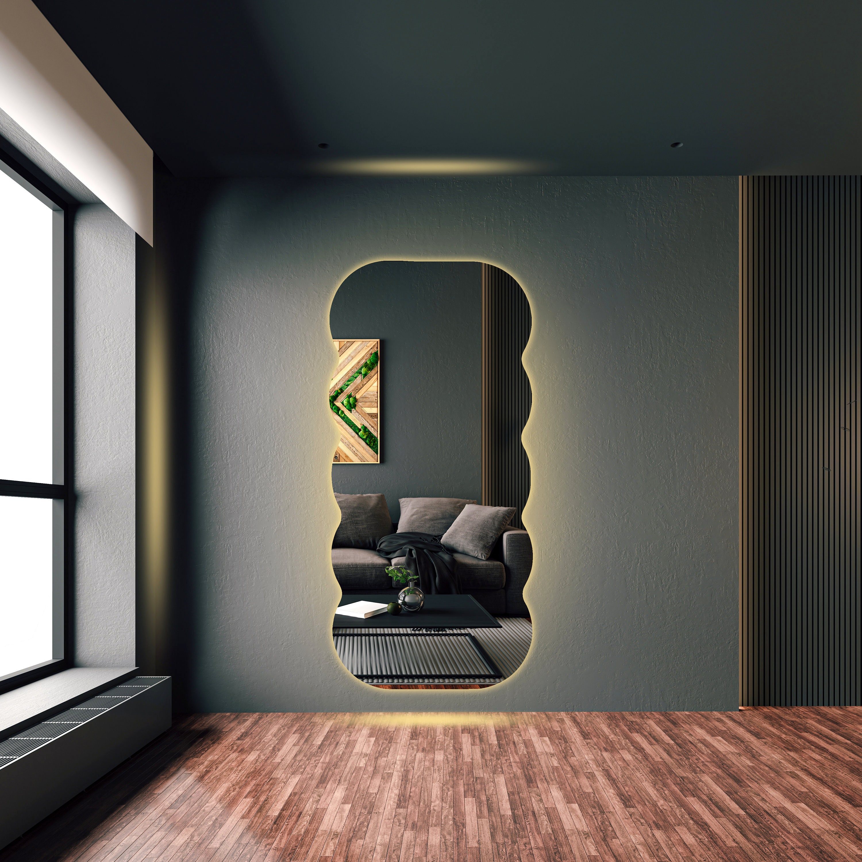 Curvy LED Mirror Floor Mirror Asymetrical Mirror Full Lenght Mirror ...