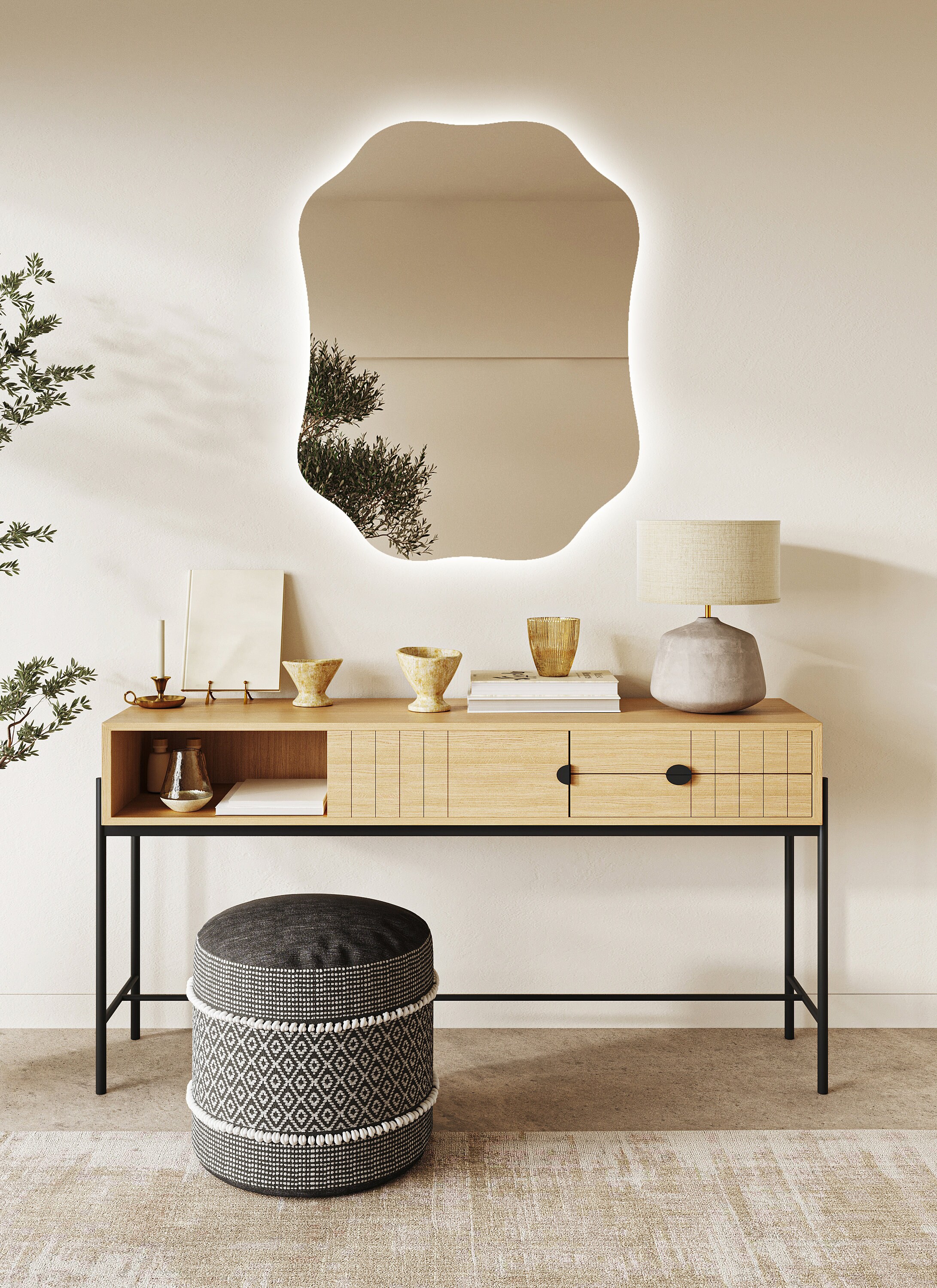 Italian Model Led Mirror Curved Edges Back Illuminated Mirror Framed ...