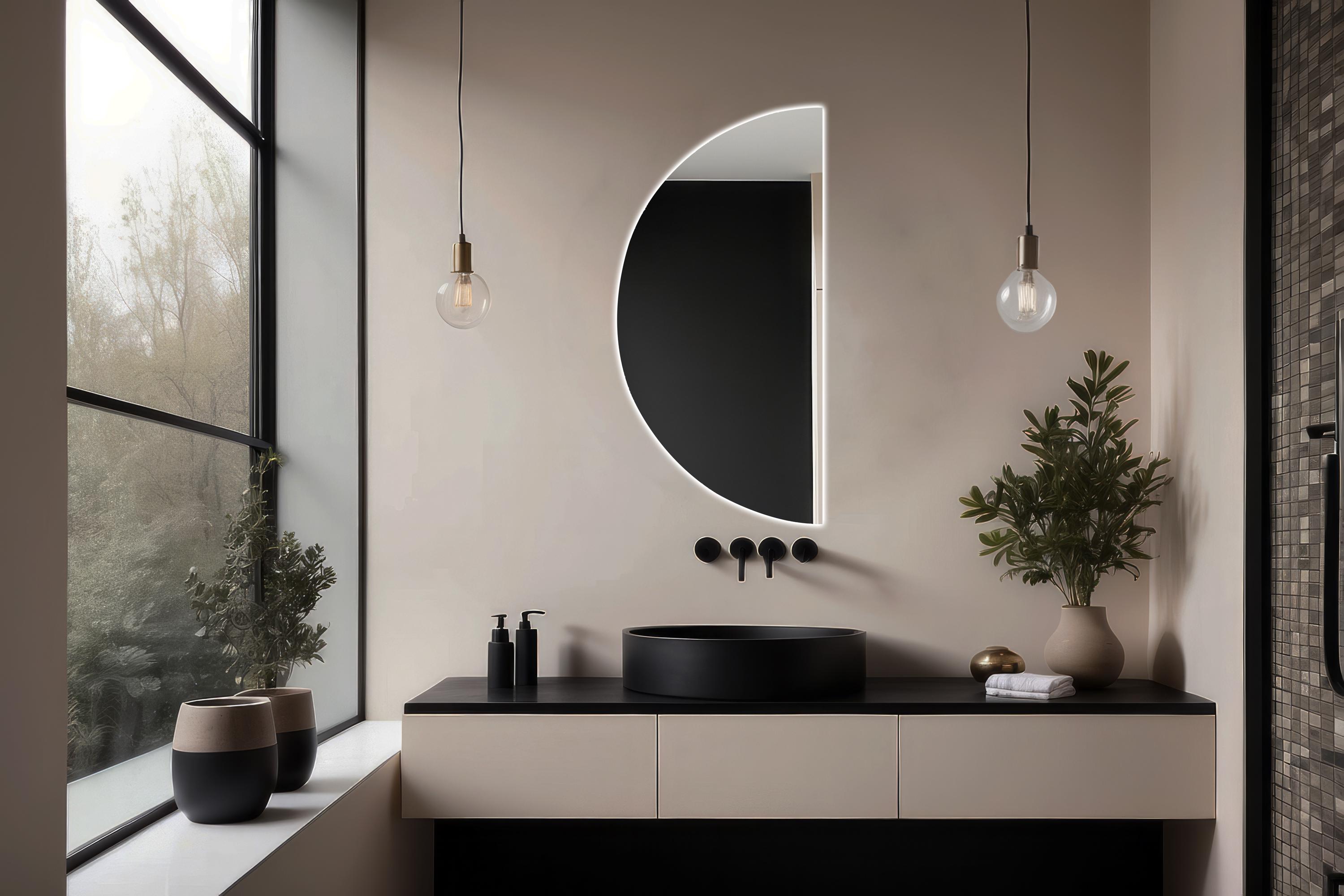 Half Moon Led Illuminated Wall Mirror - Moon Shaped Large Illuminated ...