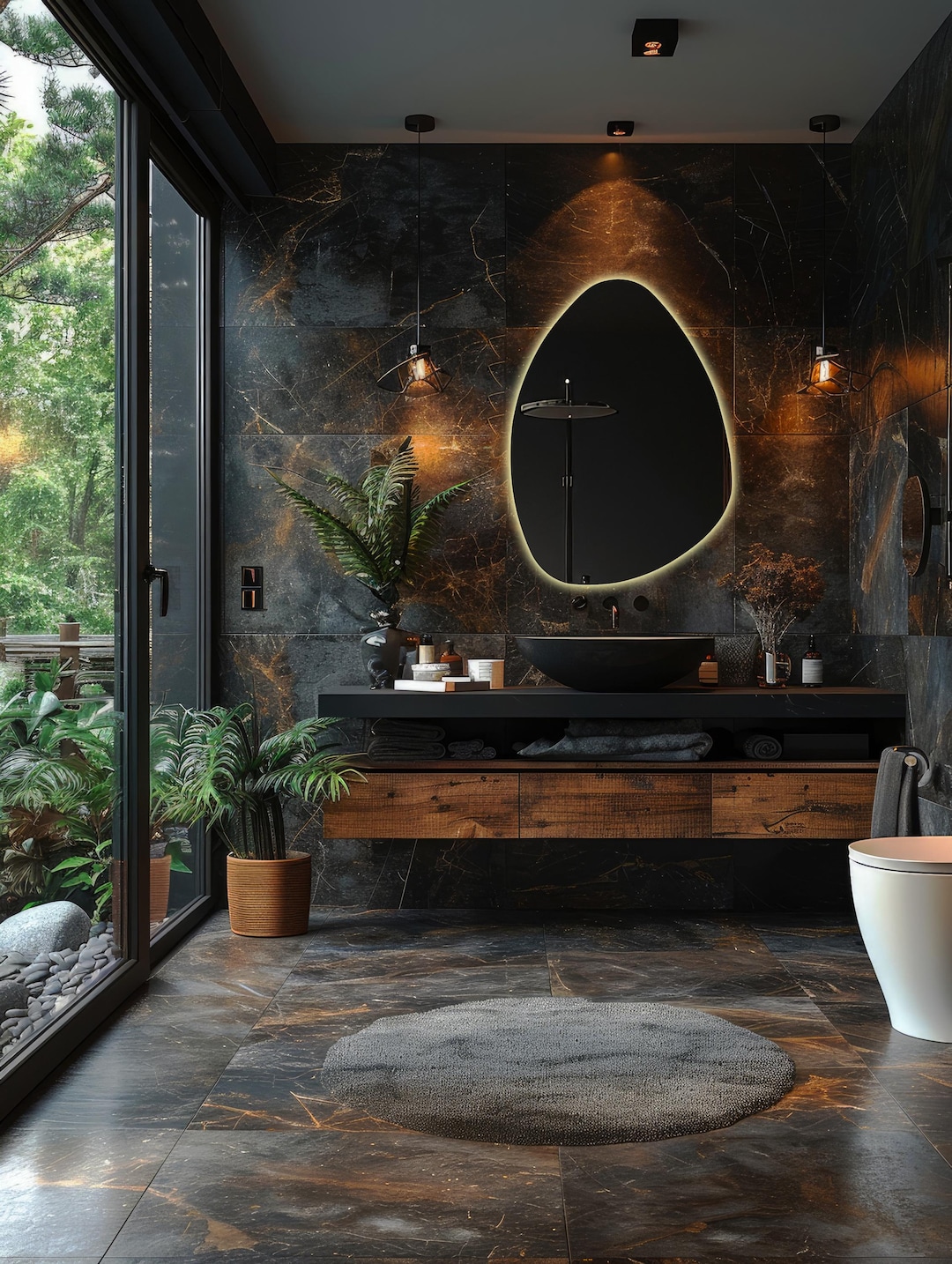 Irregular LED Bathroom Mirror – Backlit Pebble Design, Vanity Mirror - Etsy