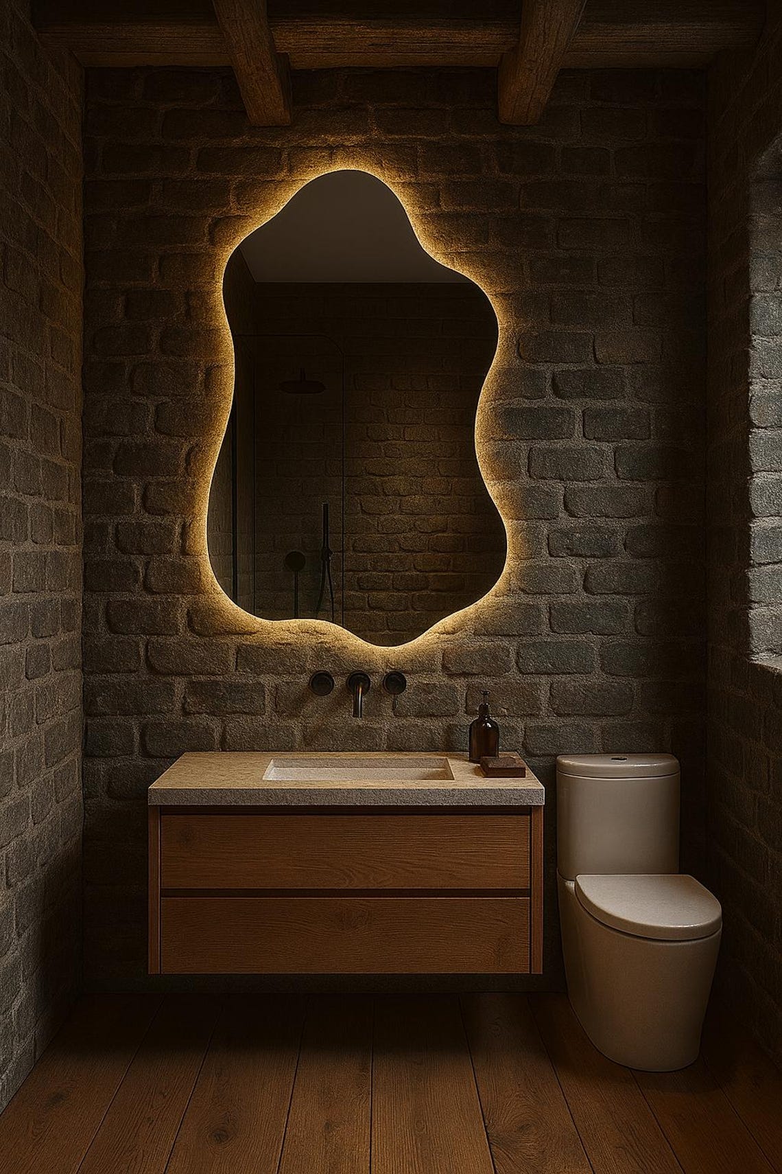 Asymmetrical LED Light Mirror, Wavy Backlit Bathroom Vanity Mirror - Etsy