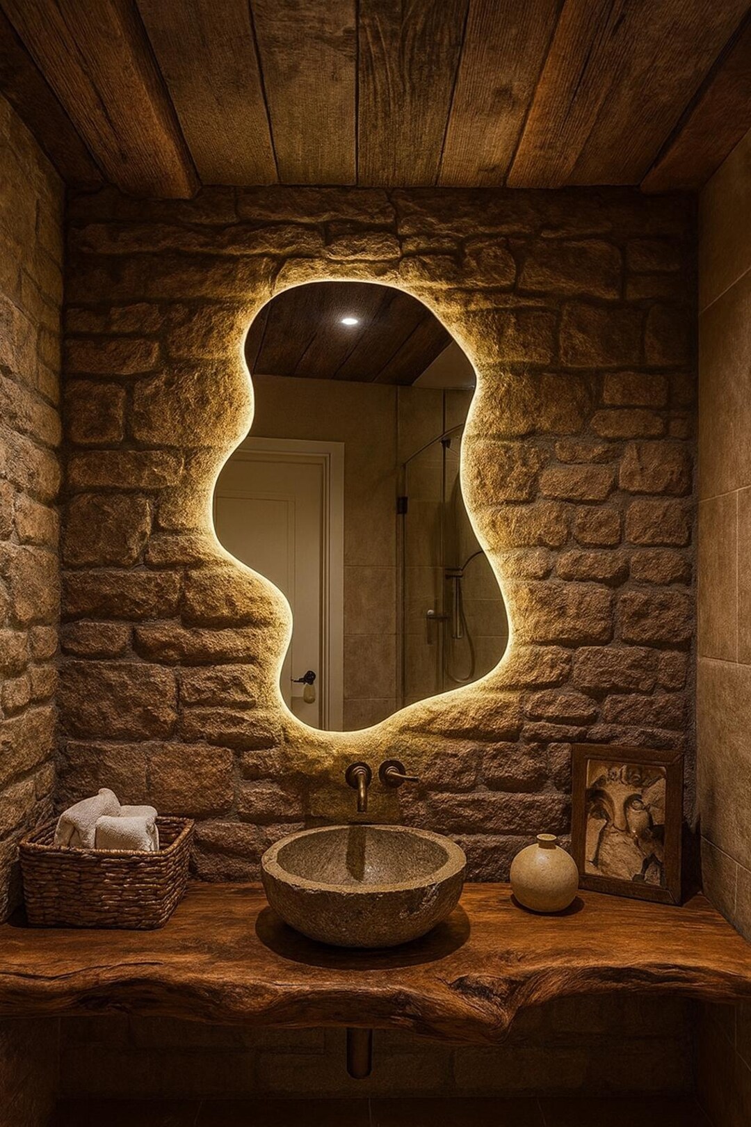 Irregular LED Bathroom Mirror, Backlit Pebble Design - Etsy