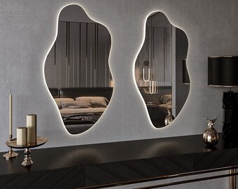 Curvy LED Mirror Bathroom Mirror Wall LED Mirror Asymmetrical Mirror ...