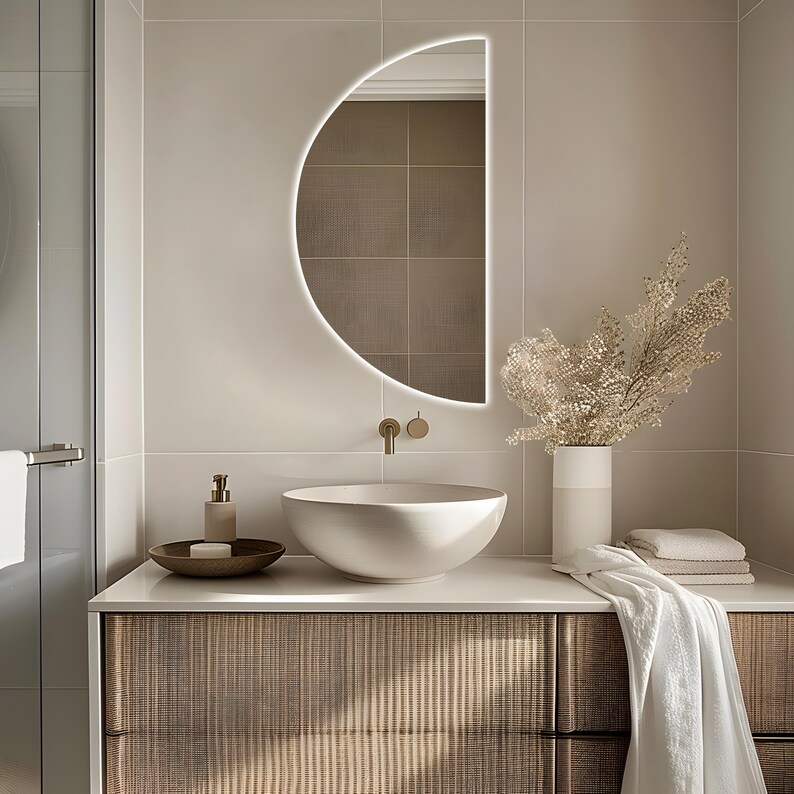 Half Moon Led Illuminated Wall Mirror - Moon Shaped Large Illuminated ...