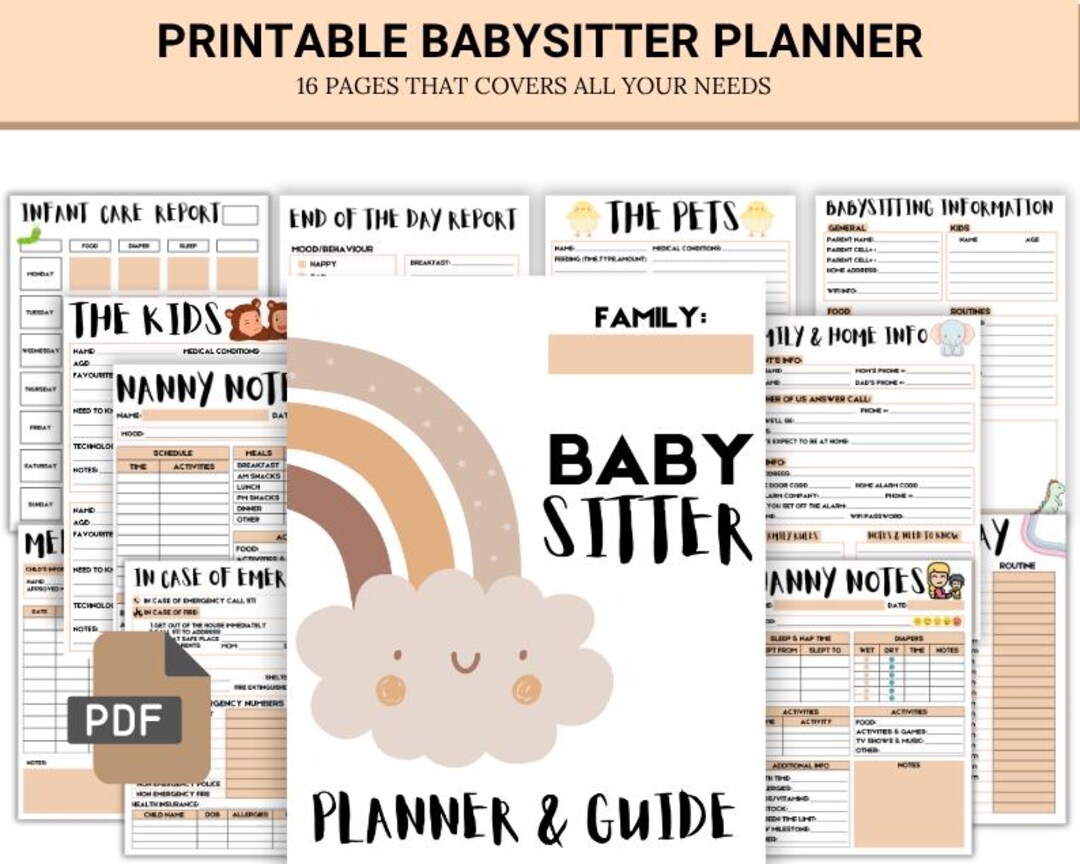 Printable Babysitter Planner and Checklist | 16-page Nanny Template PDF ...