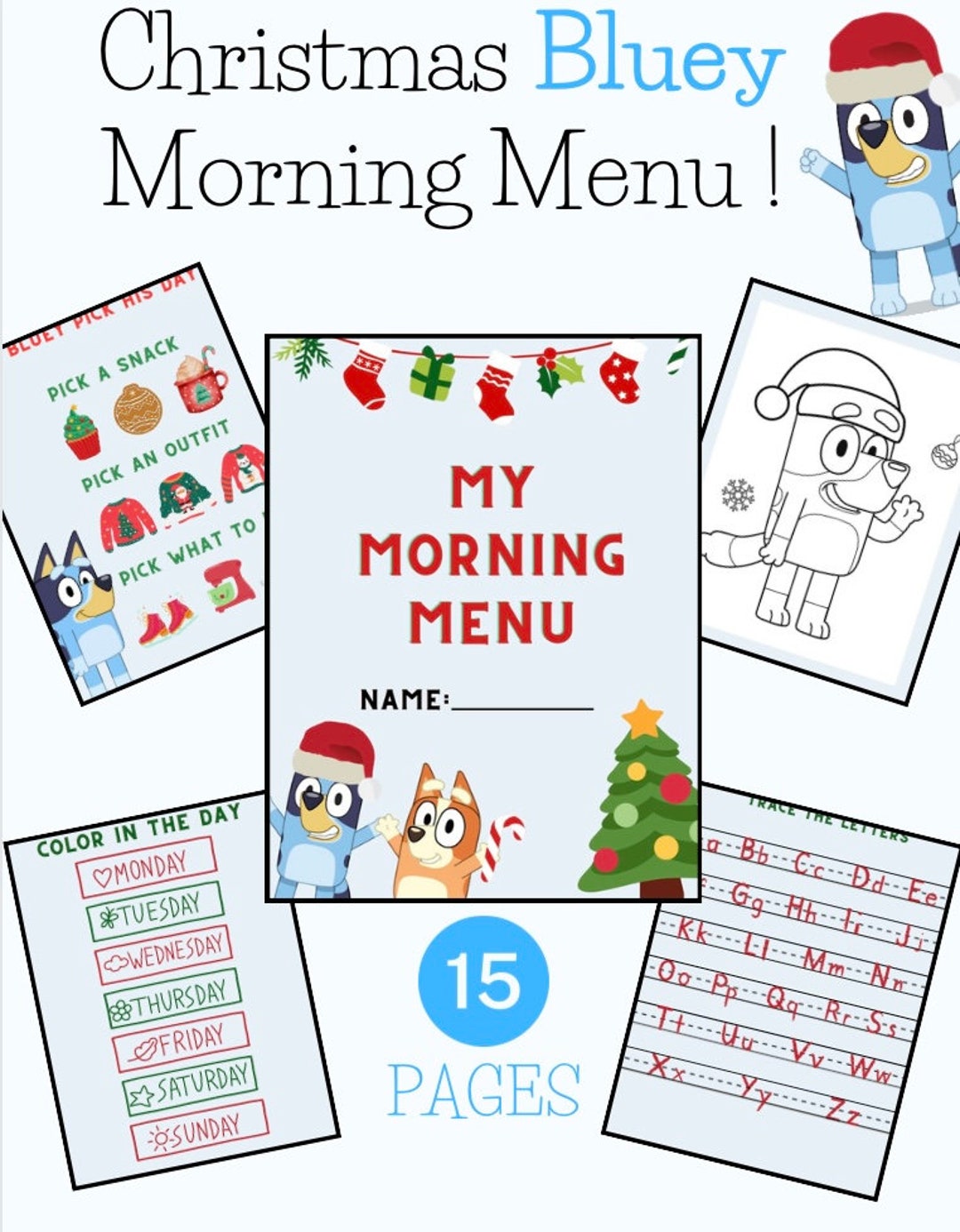 Bluey Morning Menu Christmas Custom Homeschool Preschool Toddler ...