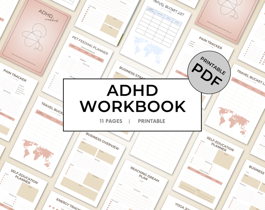 ADHD Workbook Printable PDF Adult Daily Planner Journal Worksheet Pack ...