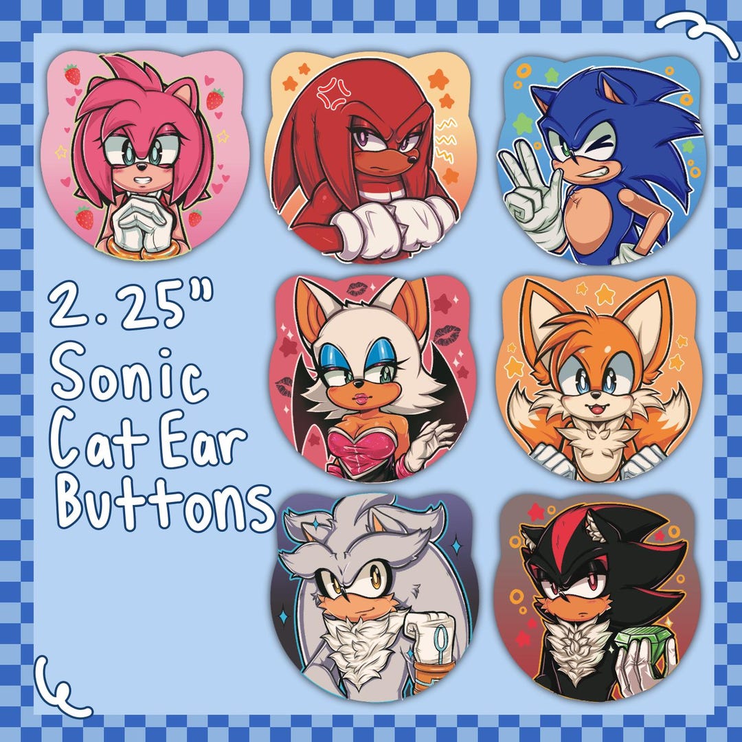 SALE- 2.25" Sonic the Hedgehog and Friends Holographic Cat Ear Buttons ...