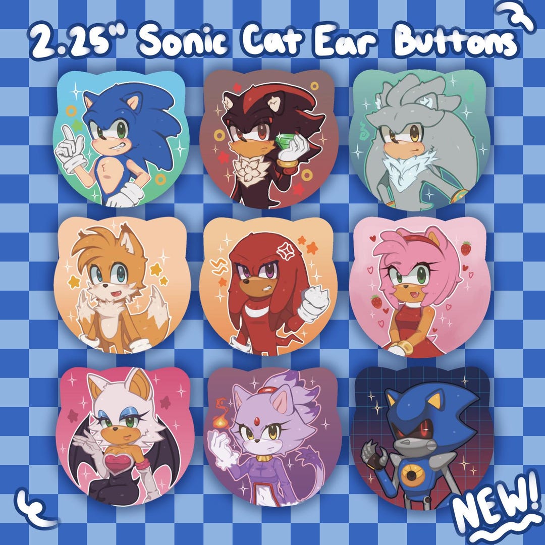 NEW- 2.25" Sonic the Hedgehog and Friends Holographic Cat Ear Buttons ...
