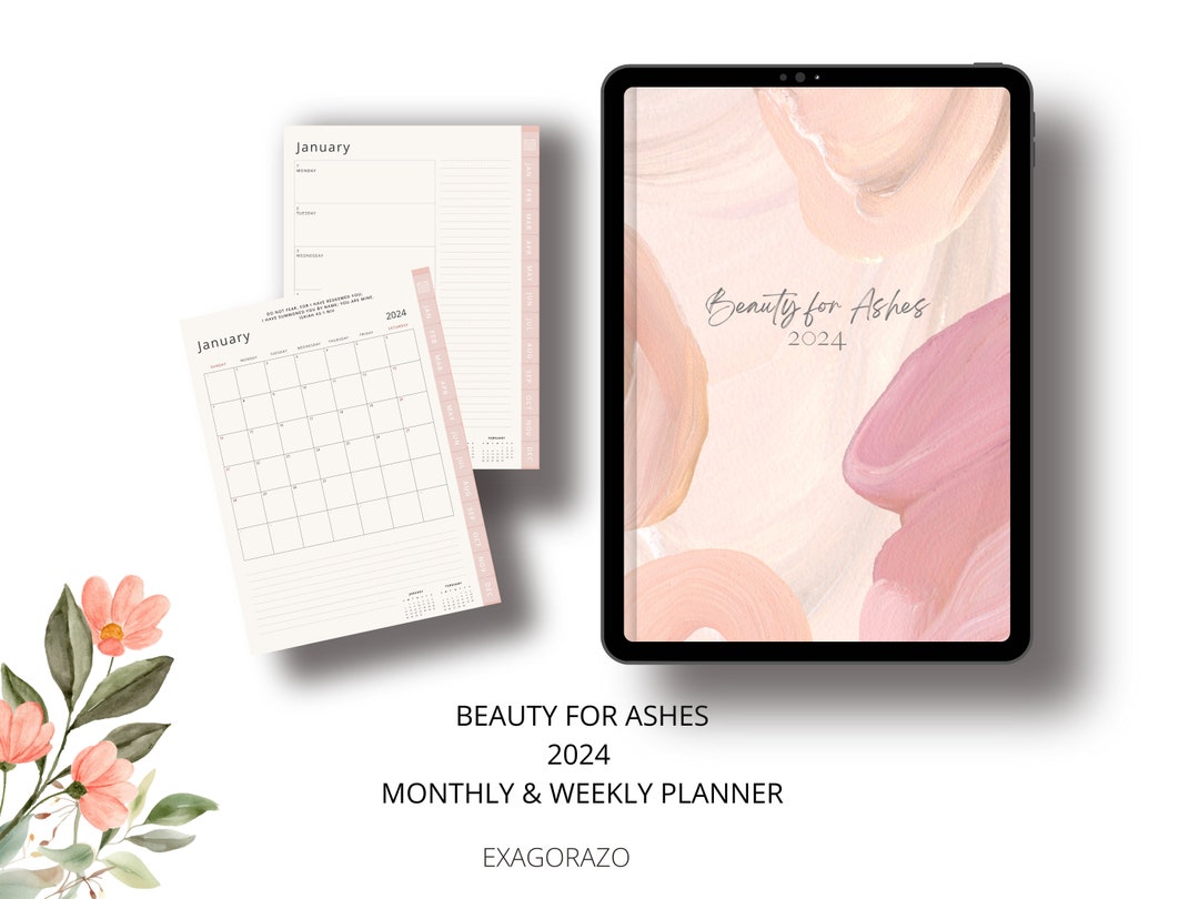 Digital Planner, 2024 Monthly Weekly Planner, Peach Digital Planner ...