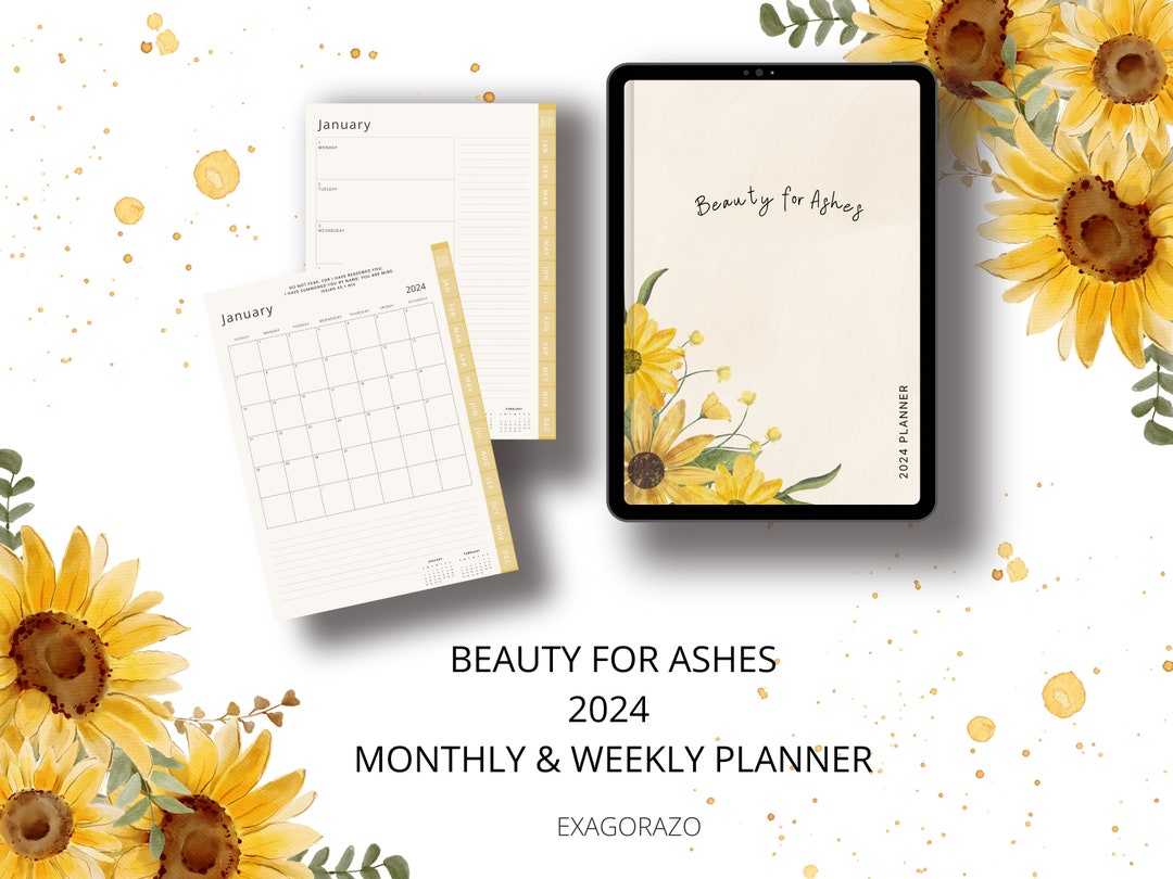 Digital Planner, 2024 Monthly Weekly Planner, Yellow Digital Planner ...