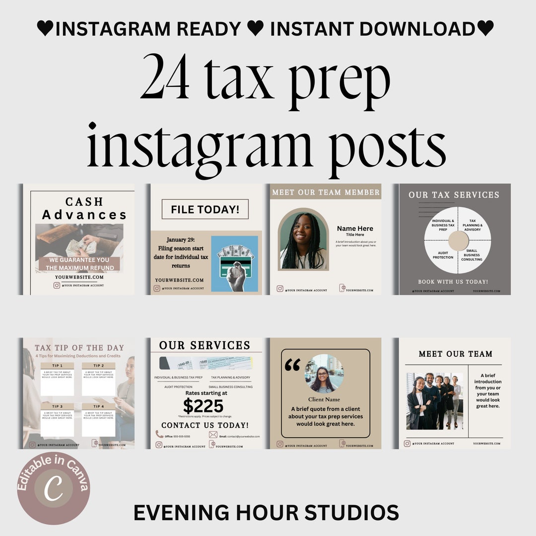 24 Tax Preparation Instagram Templates: Modern Tax Preparer Social ...