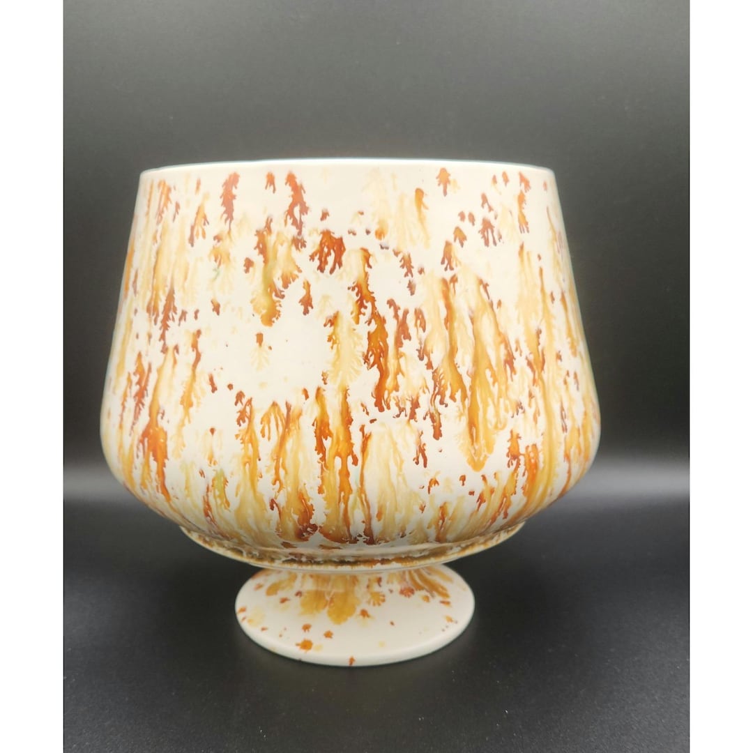 Ceramic Mold Vase Orange Brown Drip Sponge Splatter Retro Handmade ...