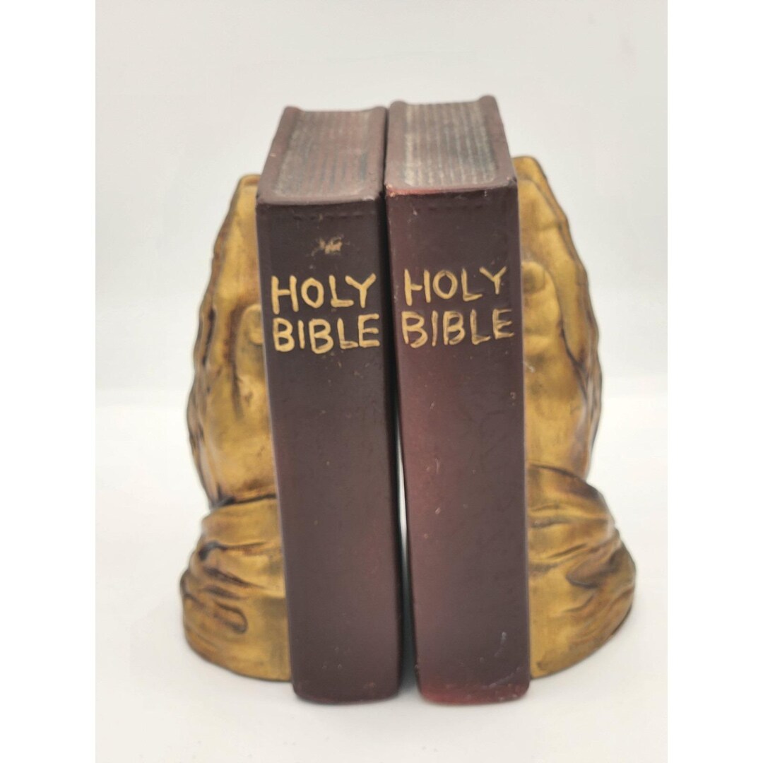 Vintage Lefton Holy Bible Praying Hands Bookends Felt Bottom Weighted ...