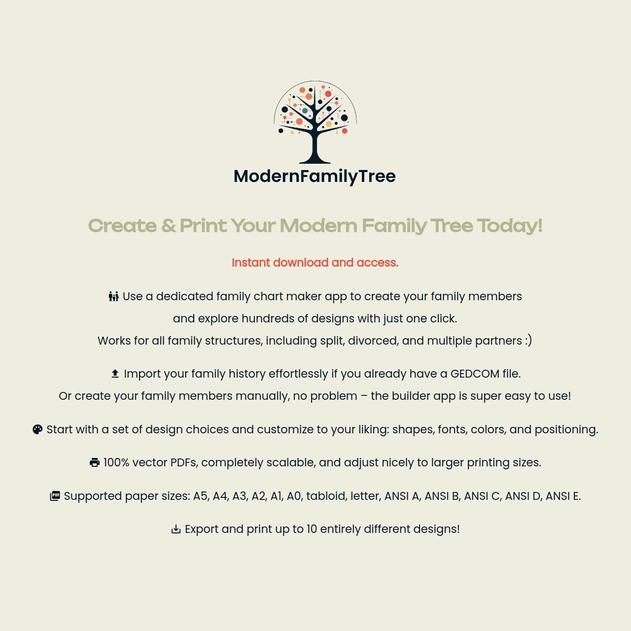 Modern Family Tree Maker | Print Today | 1 Purchase = 100s of Designs ...