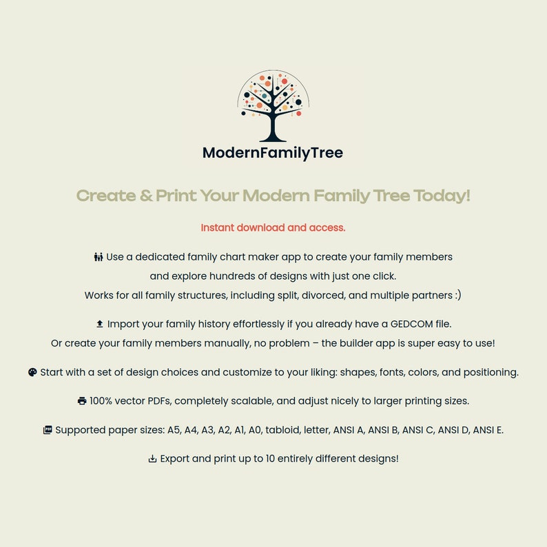 Modern Family Tree Template | Print Today | 100+ Designs & 10 ...